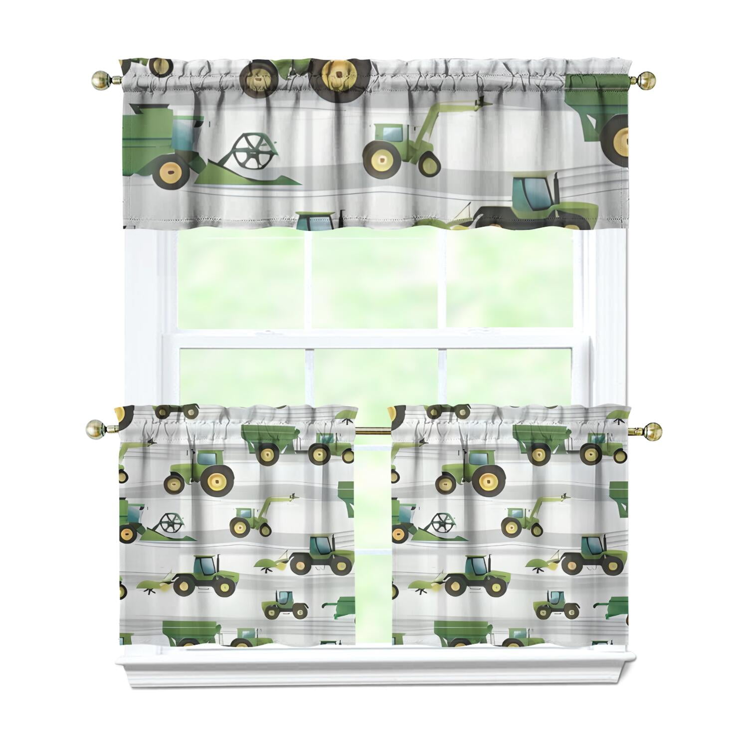 Construction Vehicle Tier Curtains Set of 3 - Cartoon Car & Fire Truck ...