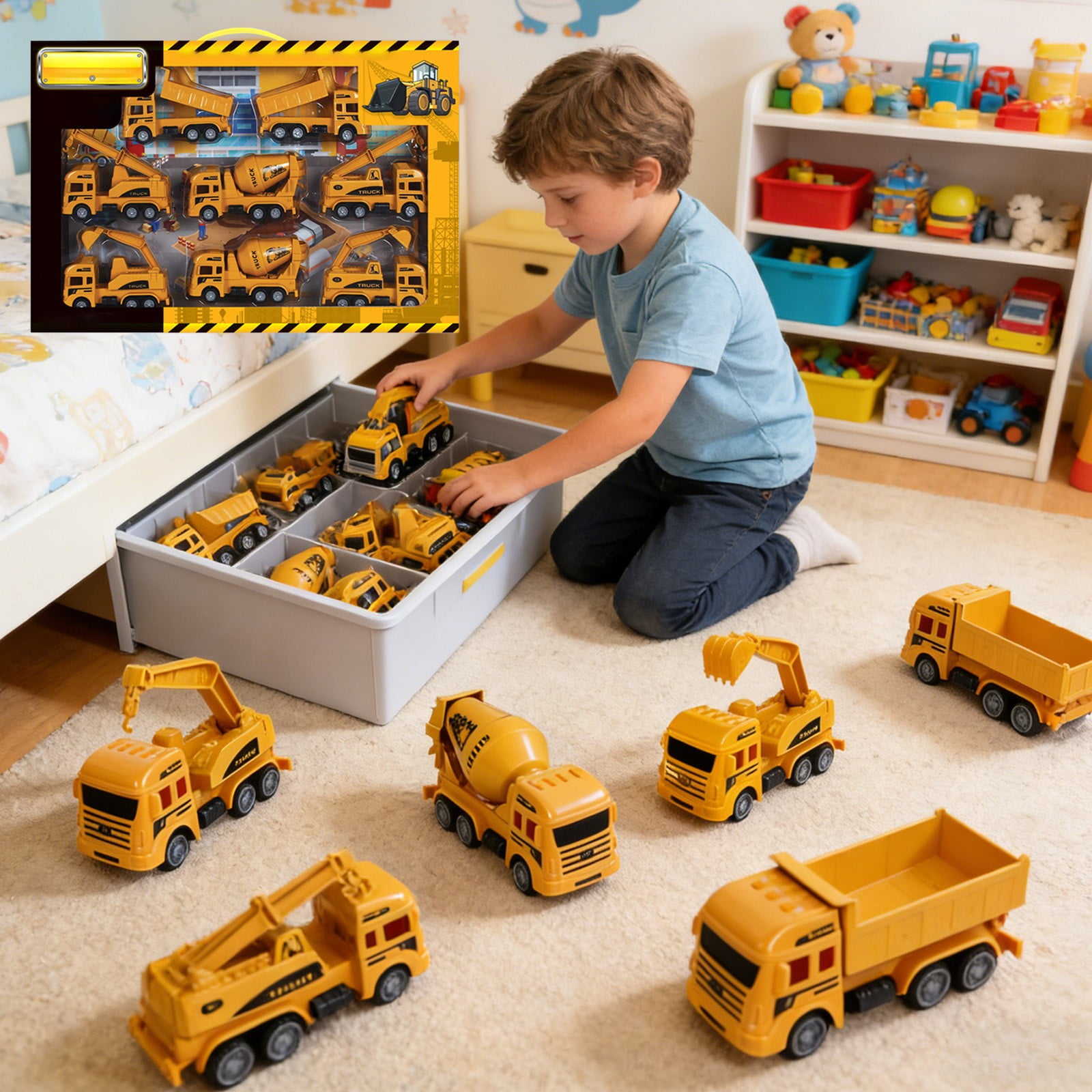 Construction Vehicle Toy Set with Inertia Pull Back Cars: 8-Piece ...