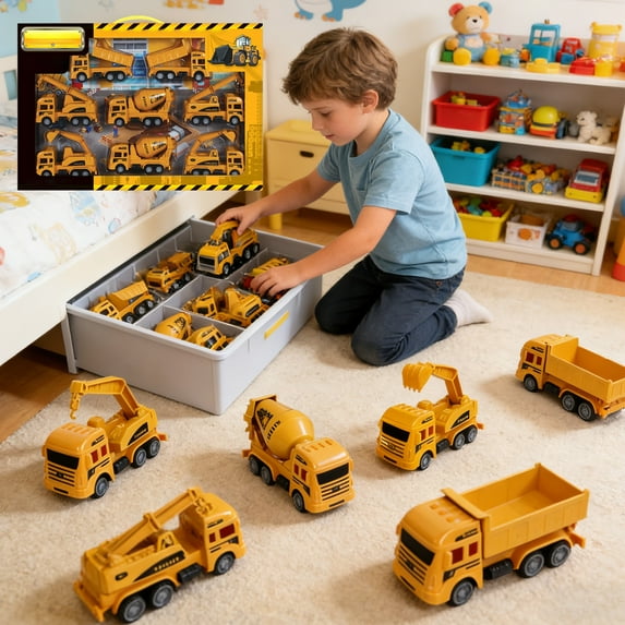 Construction Vehicle Toy Set with Inertia Pull Back Cars: 8-Piece ...