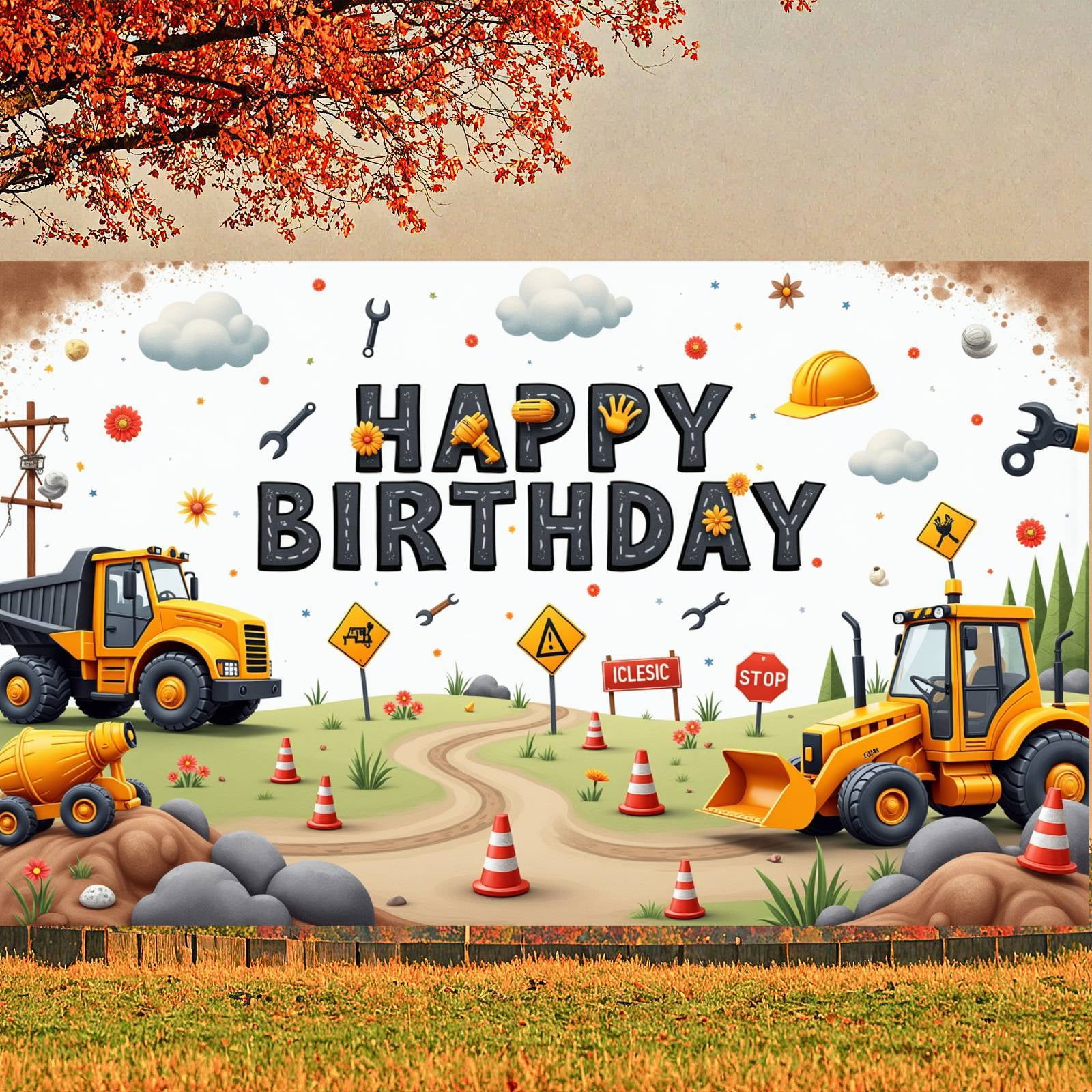 Construction Vehicles Banner Tools Decor Construction Party Display ...