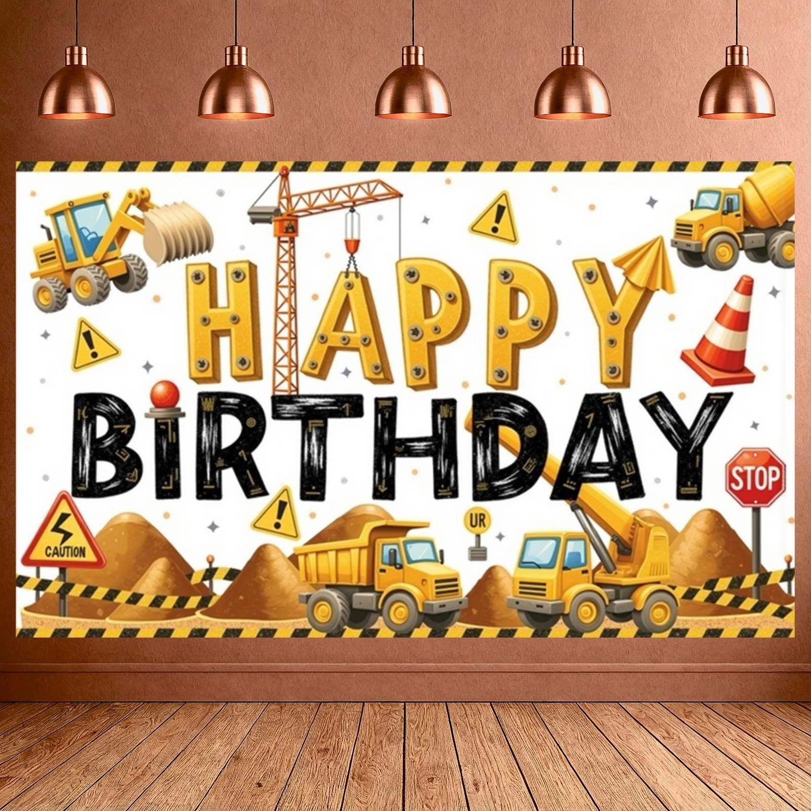 Construction Vehicles Banner Yellow Theme Truck Theme Backdrop Traffic ...