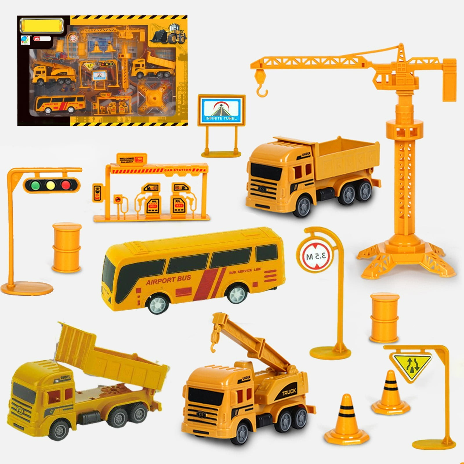 Construction Vehicles Playset, 13 Piece Pull Back Engineering Toy Set ...