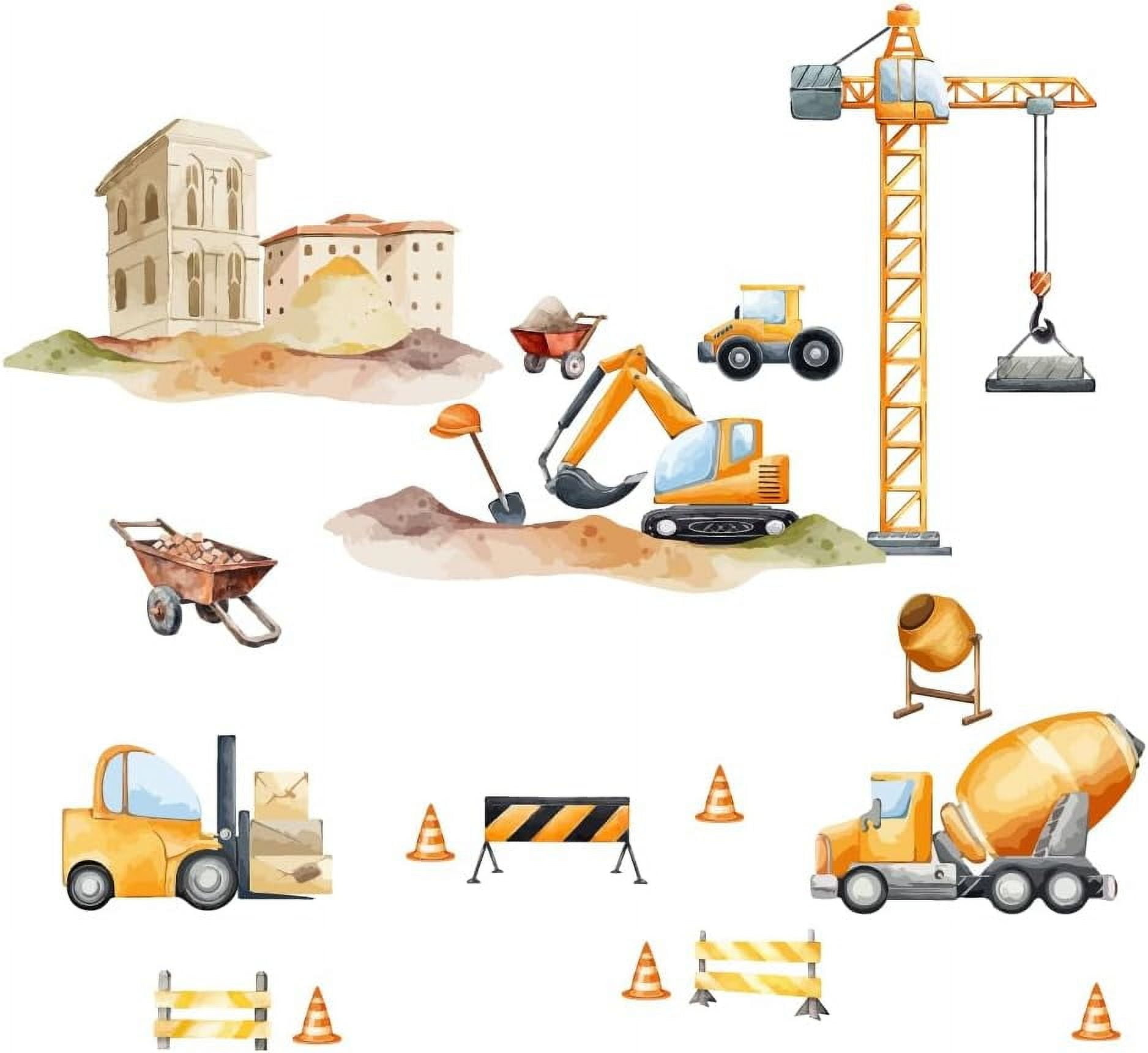 Construction Wall Stickers Vehicles Wall Decals Tractor Excavator Crane ...