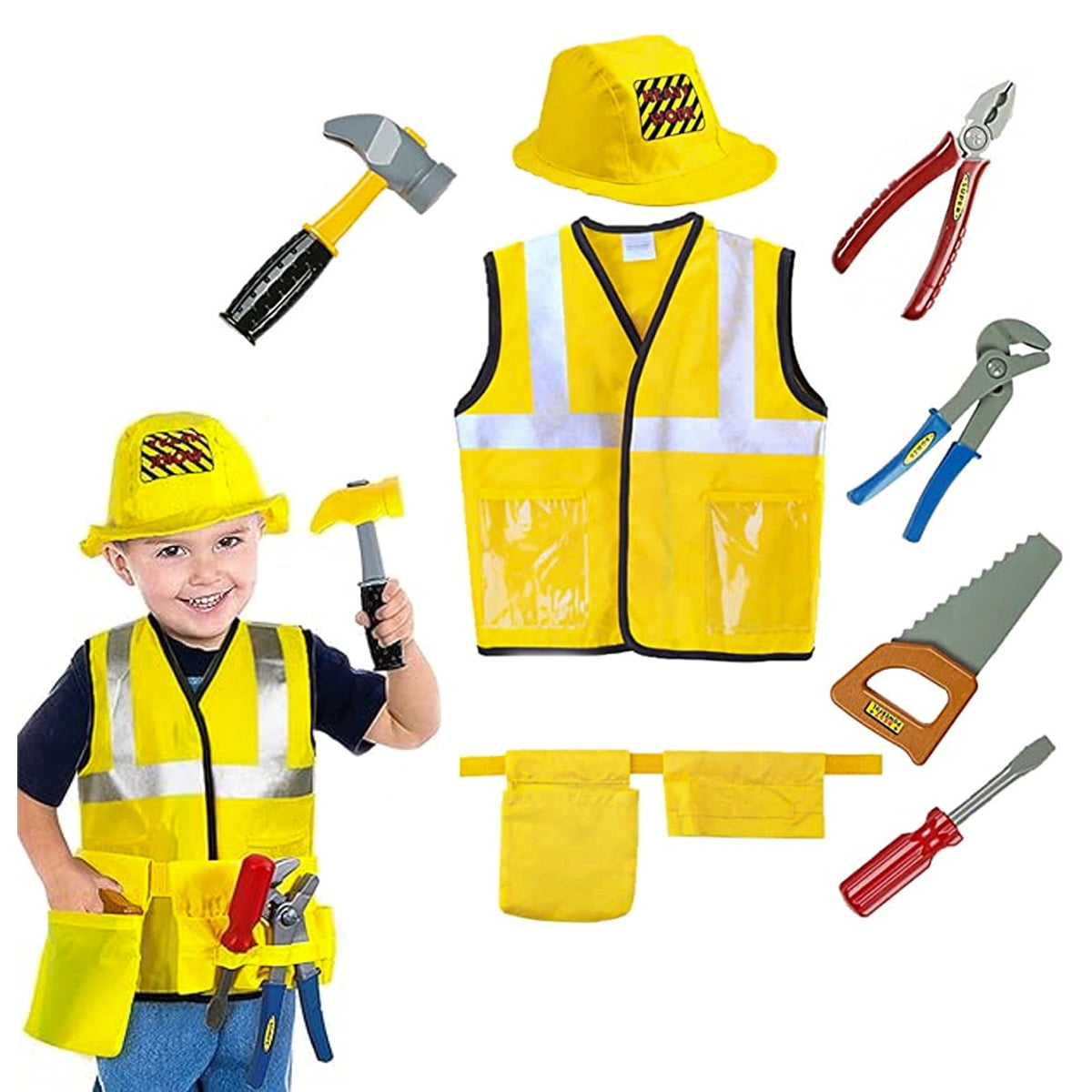 Construction Worker Costumes for Boys, Kids Builder Dress Up with Tool ...