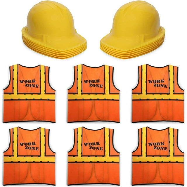 Construction Worker Costumes for Kids, Includes Vests and Hats (6 Sets ...