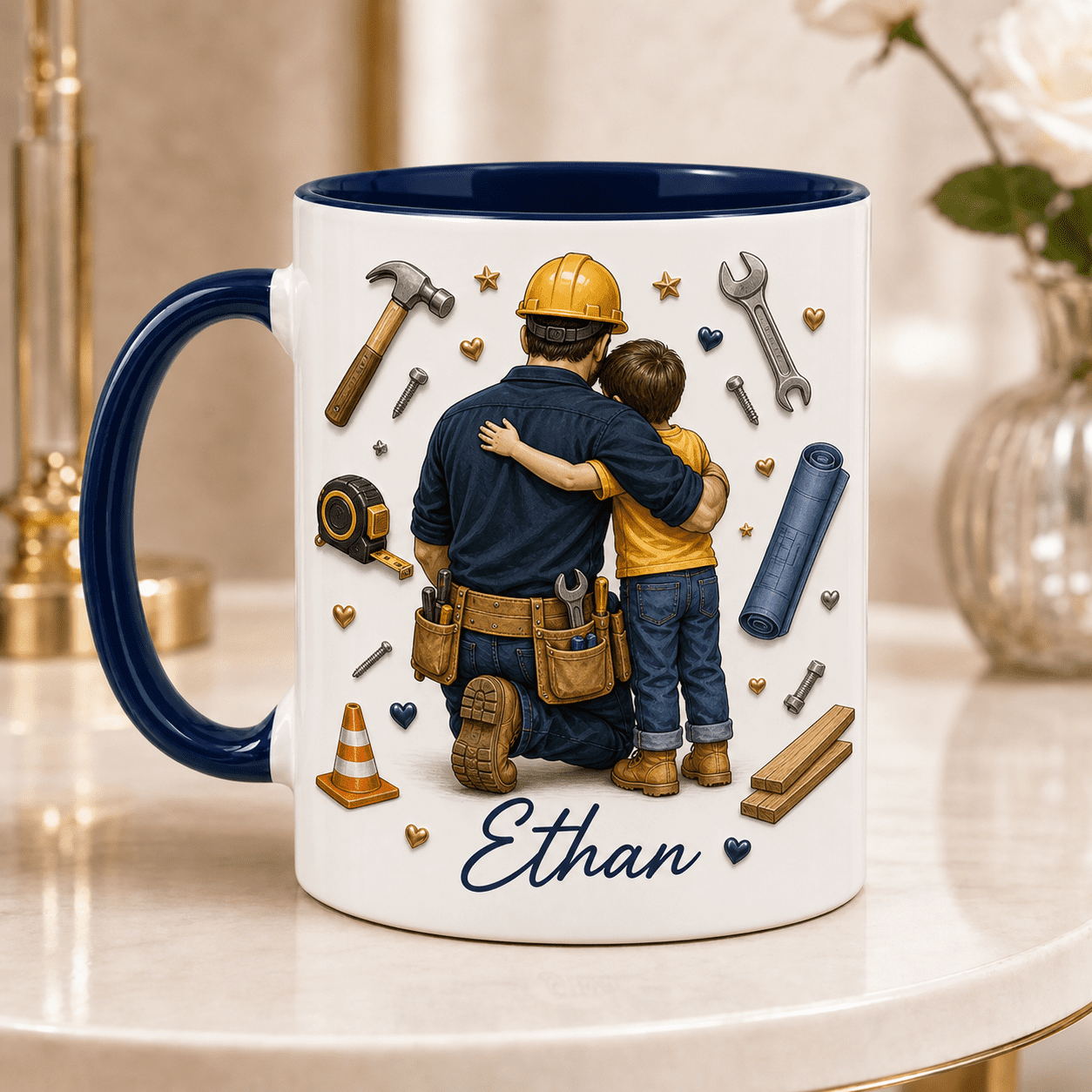 Construction Worker Dad Ceramic Mug Personalized Ethan Gift for Father ...