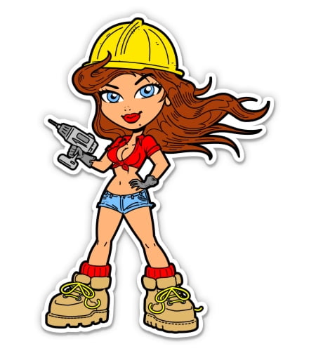 Construction Worker Girl Contractor Woman - 5" Vinyl Sticker - For Car ...