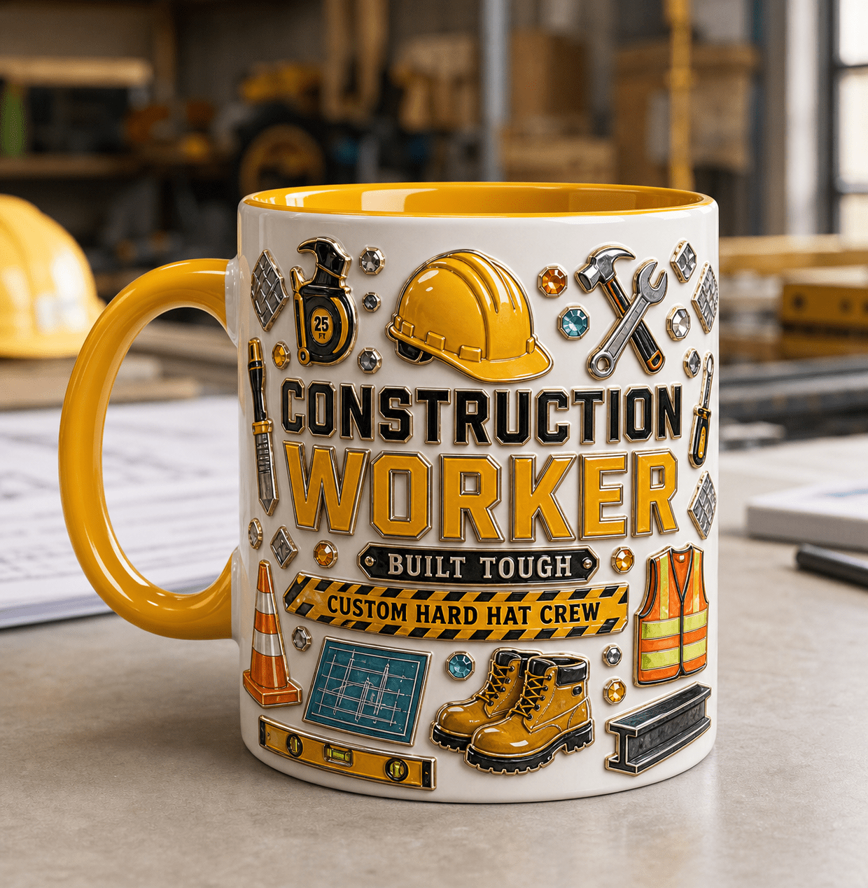 Construction Worker Mug 3D Effect, Custom Hard Hat Worker Mug for ...