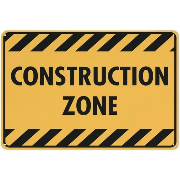 Construction Zone Aluminum Sign 12 in x 8 in Pre-Drilled Holes Indoor ...