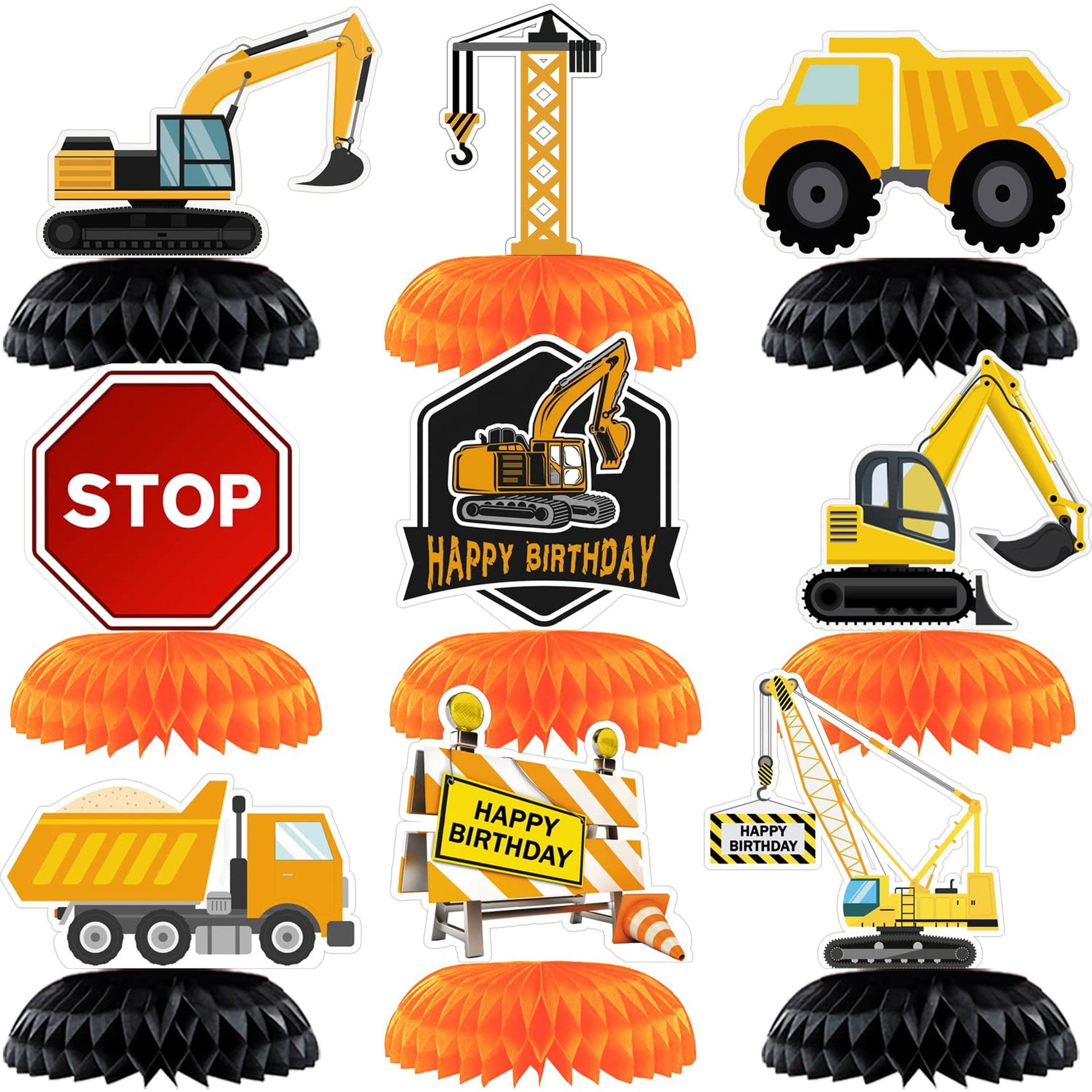 Construction Zone Party Centerpieces - Set of 9 | Dump Truck, Crane ...