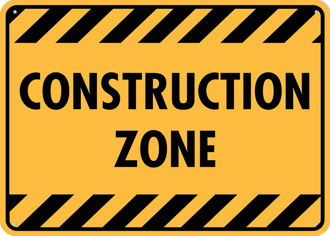 Construction Zone Sign 8 X 12 Inches Rust Free . Aluminum - Uv ...
