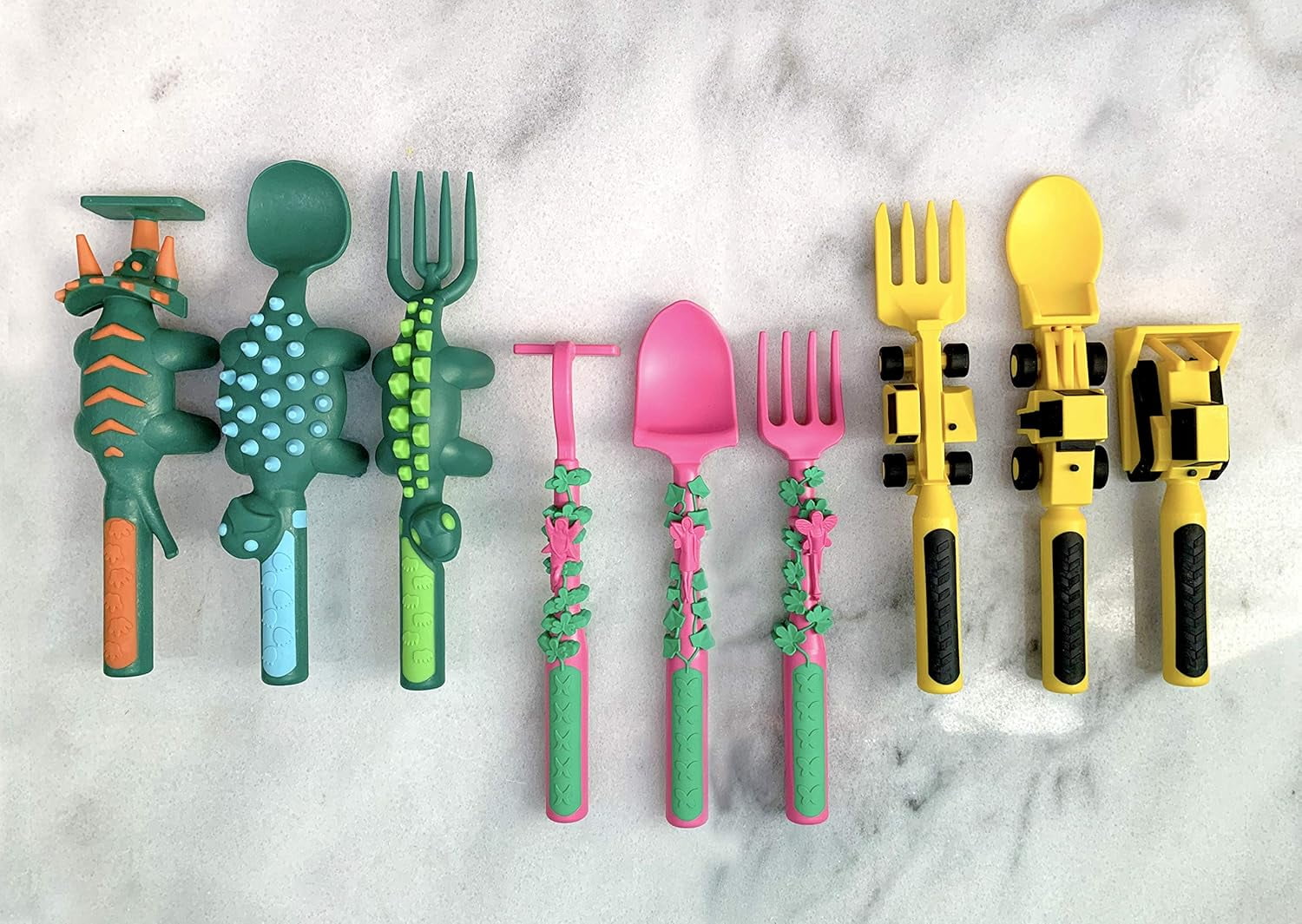 Constructive Eating Made in USA Combo with Set of 3 Construction Utensils, Dinosaur Utensils ...