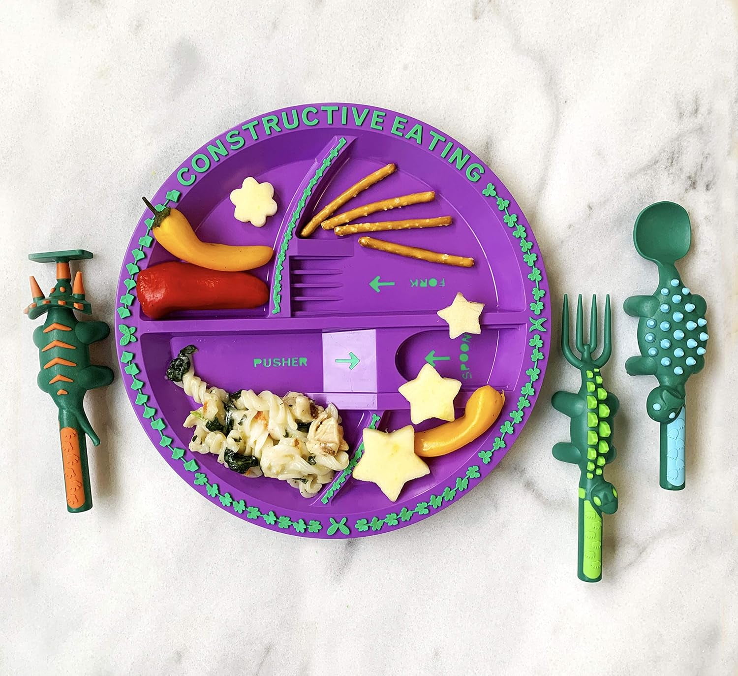 Constructive Eating Made in USA Combo with Set of 3 Dinosaur Utensils ...