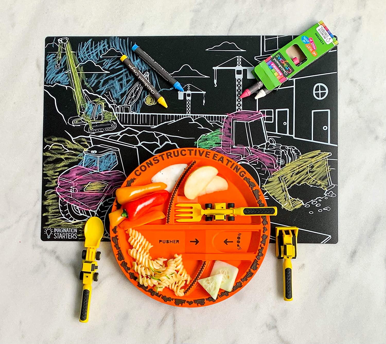 Constructive Eating Made in USA Construction Utensil Set and Plate with ...