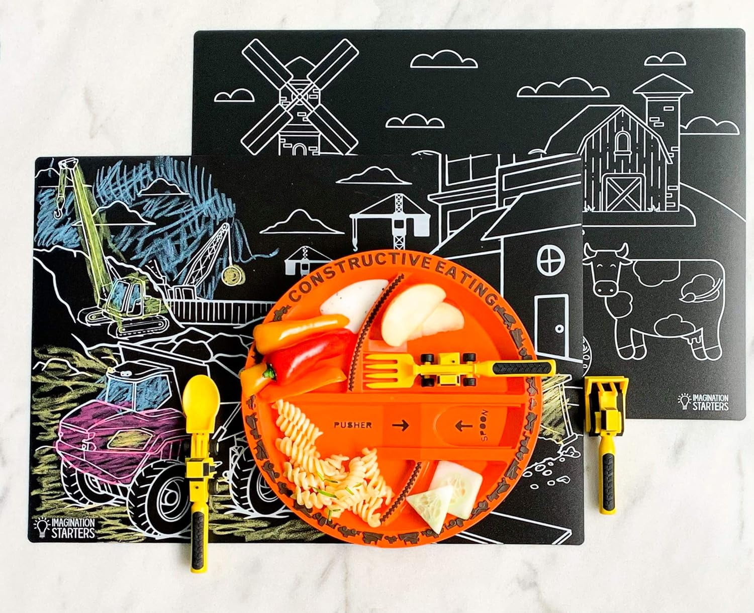Constructive Eating Made in USA Construction Utensil Set and Plate with ...