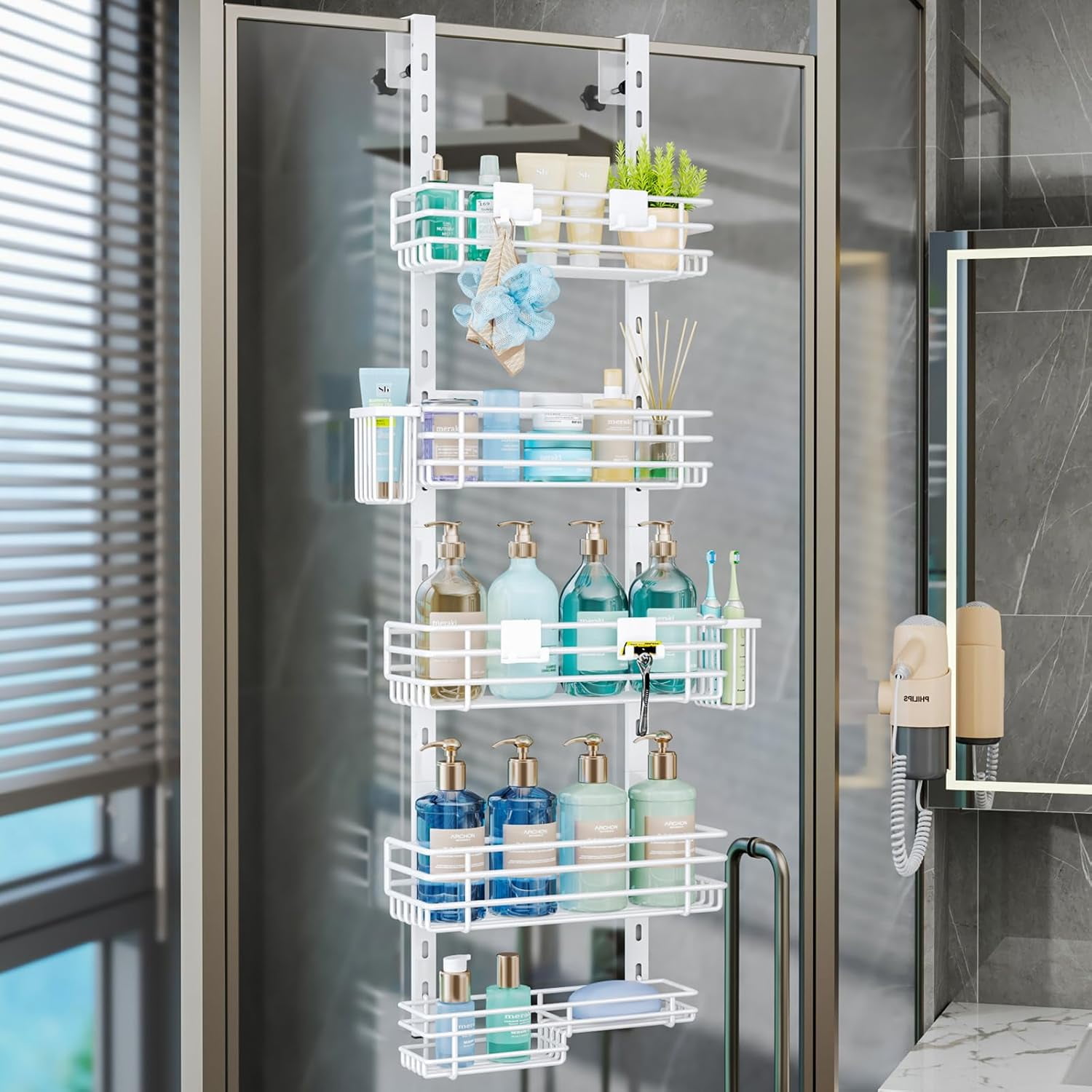 Consumest Over The Door Shower Caddy - 5 Tier Adjustable Shower Caddy ...
