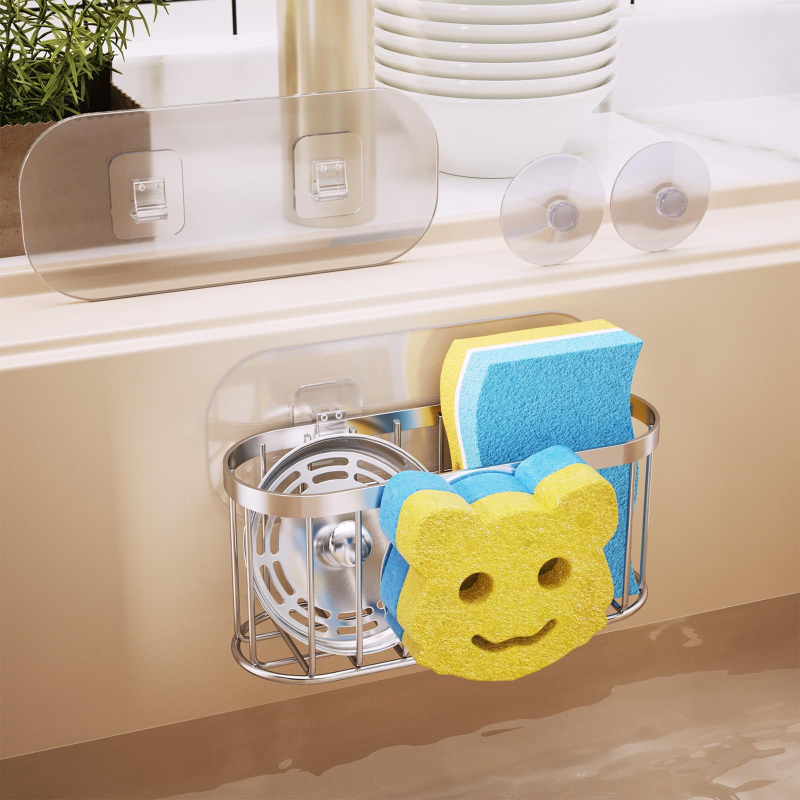 Consumest Sponge Holder, Smiley Face Kitchen Sink Caddy, Sink Organizer ...