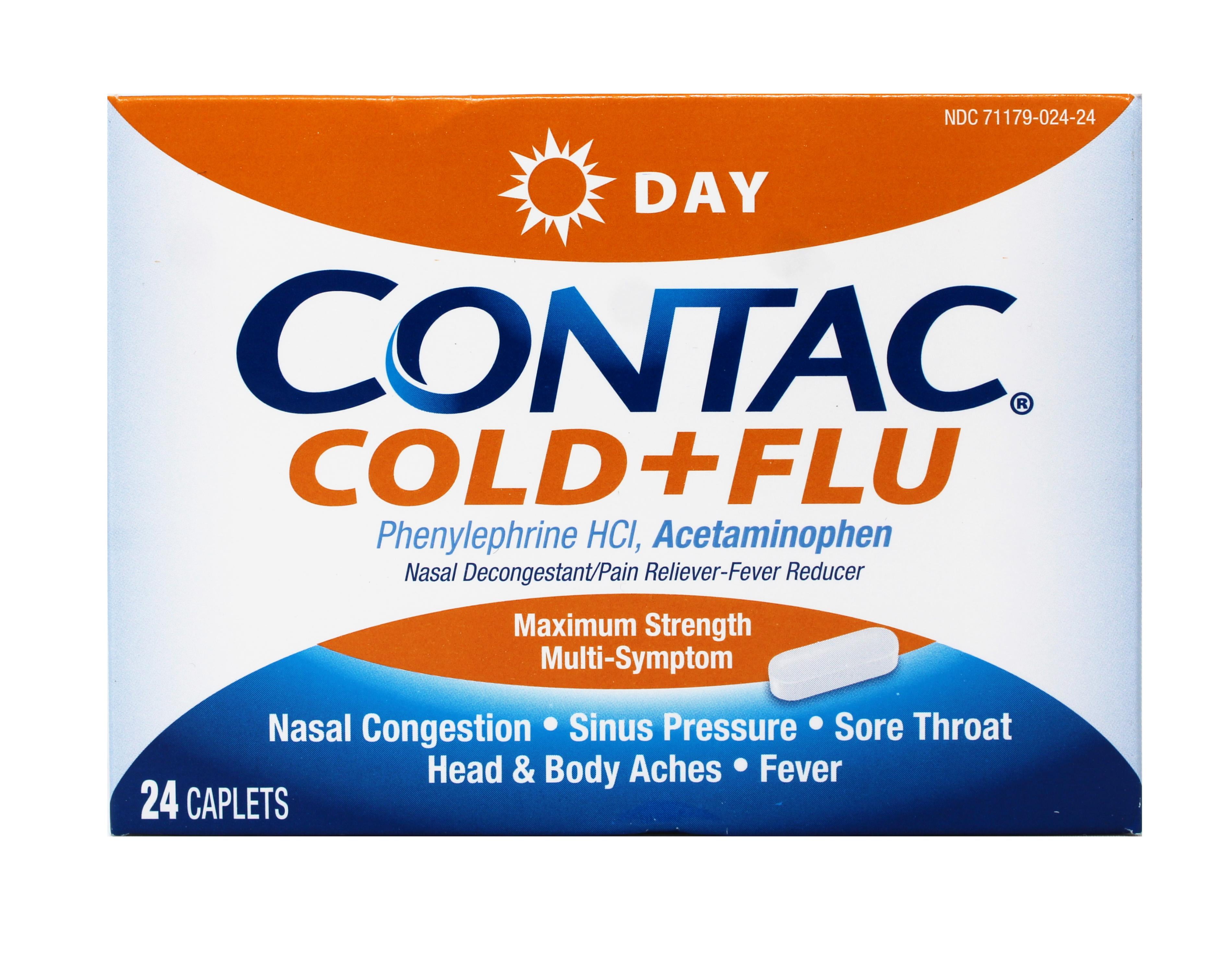 Contac Cold & Flu Medicine, Non-Drowsy, Powerful Multi-Symptom Daytime ...