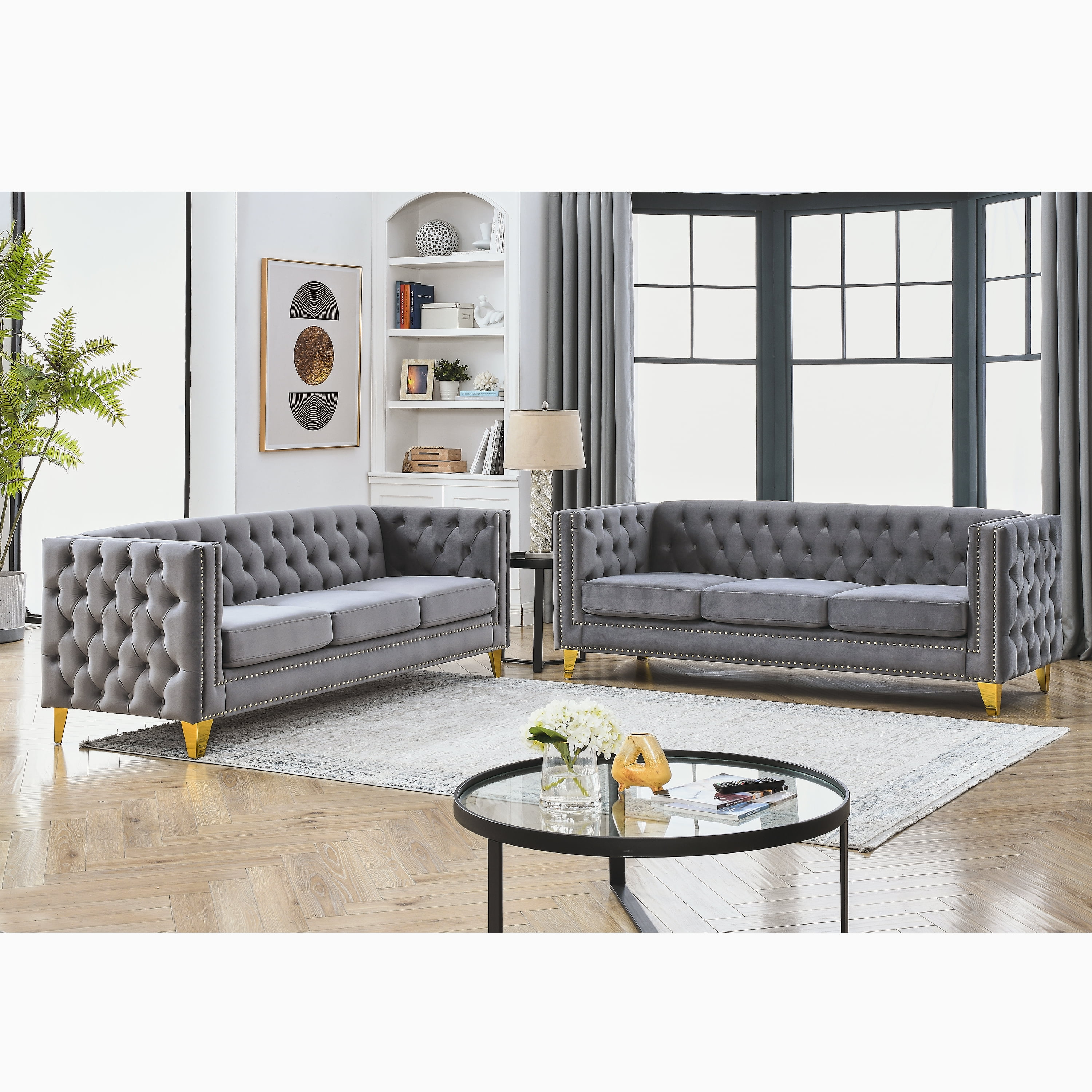 {Contact us for 3D modeling} Velvet Sofa for Living Room,Buttons Tufted Square Arm Couch, Modern ...