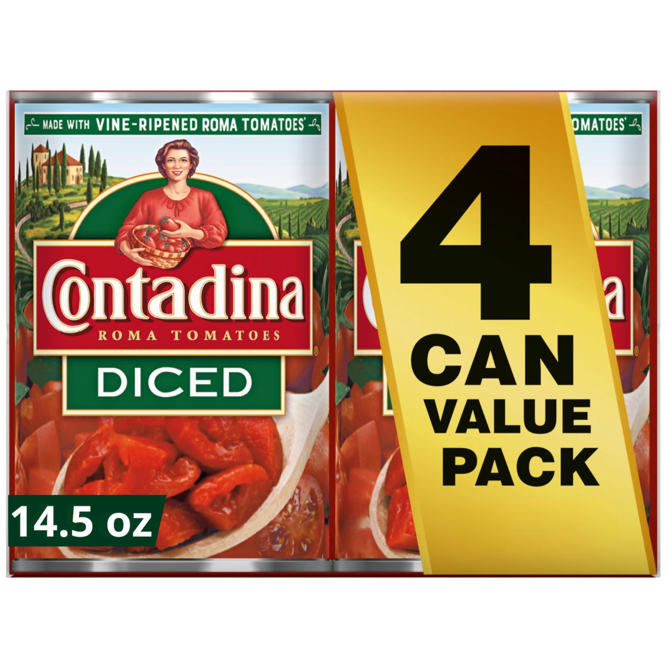 Contadina Diced Tomatoes 14.5 oz Can Pack of 4 Made from 100% Roma Vine ...