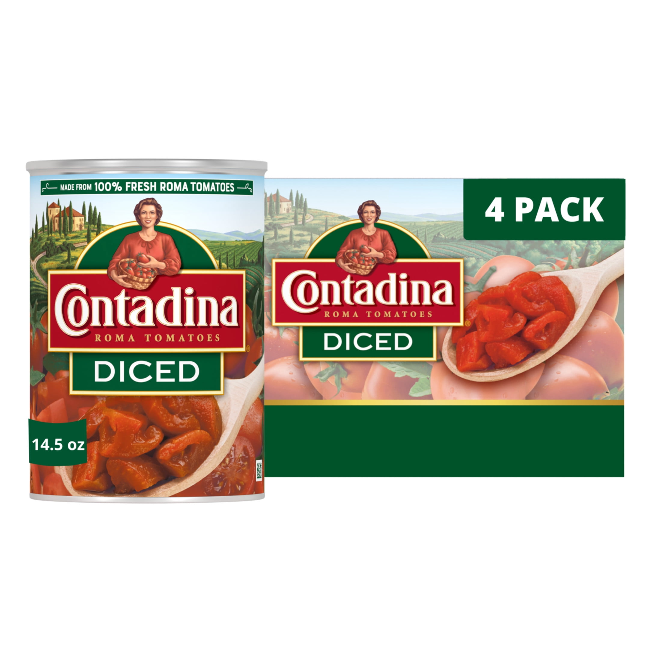Contadina Diced Tomatoes 14.5 oz Can Pack of 4 Made from 100% Roma Vine ...