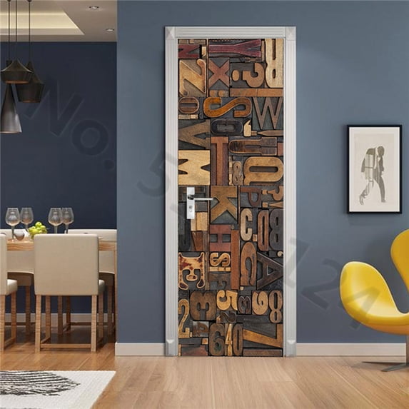 Container Door Stickers D Teleph Booth Wooden Door Cover Poster Self ...