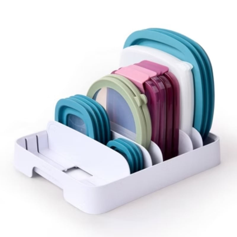 Container Lid Organizer – Multi-Compartment Kitchen Storage Rack, White ...
