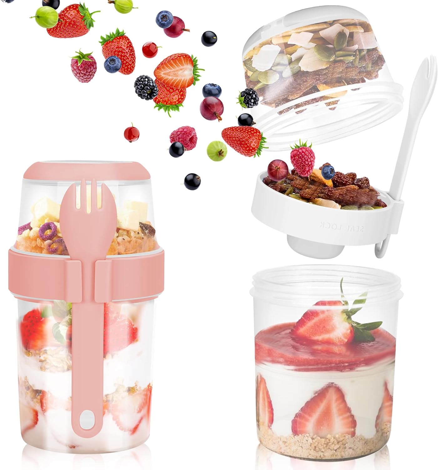 Container with lid, 2 pack 29 oz breakfast cup, yogurt container with ...