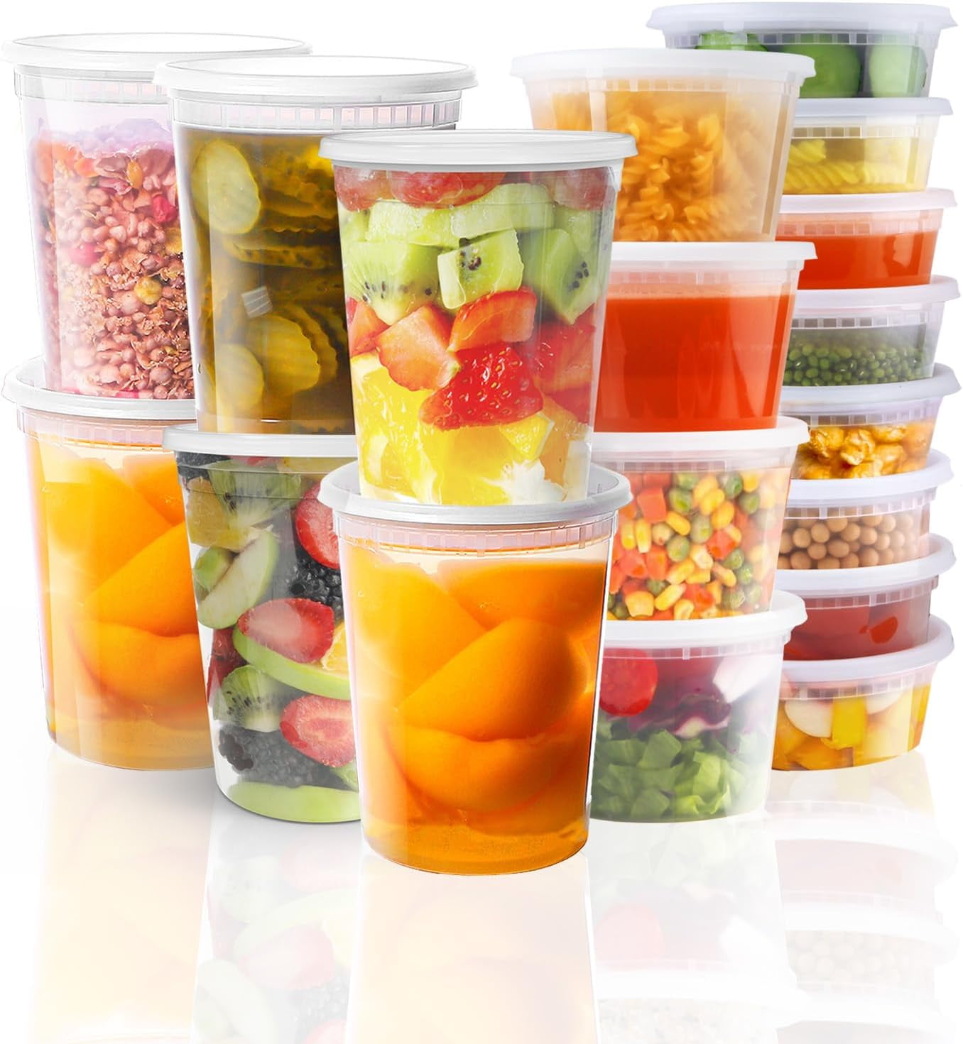 Containers with Lids: [48 Sets 3 Sizes] 8 oz, 16 oz, 32 oz Plastic Soup ...