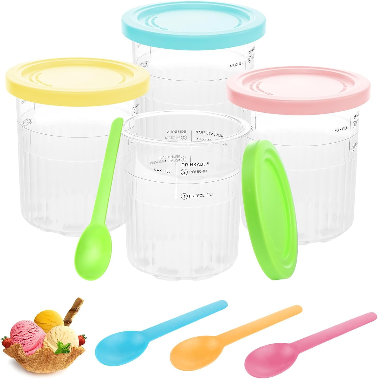 Containers Replacement For Ninja Creami Deluxe Nepfaivy 4 Pack Ice