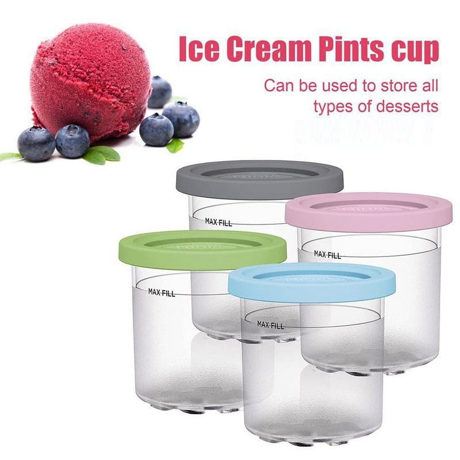 Containers Replacement for Ninja Creami Pints and Lids - 4 Pack, 16oz Cups Compatible with NC301 ...