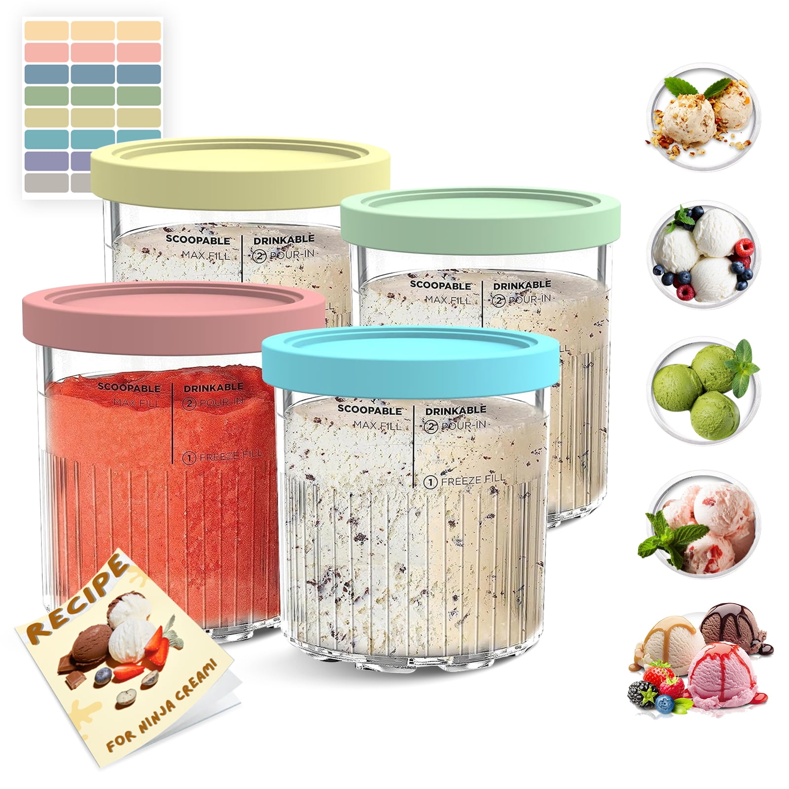 for Ninja Creami Deluxe Pints and Lids - 4 Pack 24oz NC501 NC500 Series ...