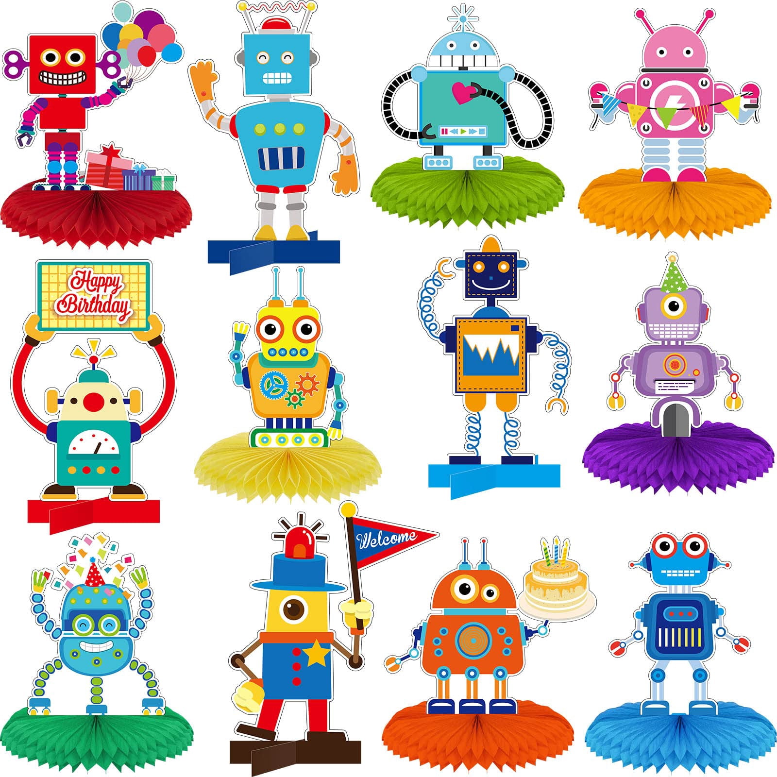 Containlol 12 Pieces Robot Birthday Party Supplies Honeycomb ...