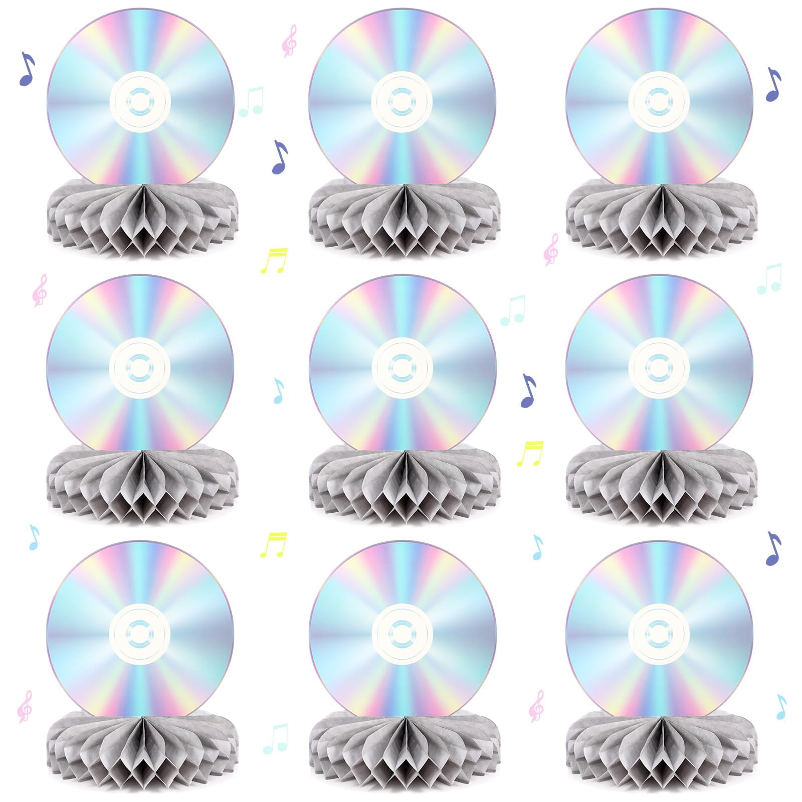 Containlol 9 Pcs 90s Party Decorations CD Disco Honeycomb Centerpieces ...