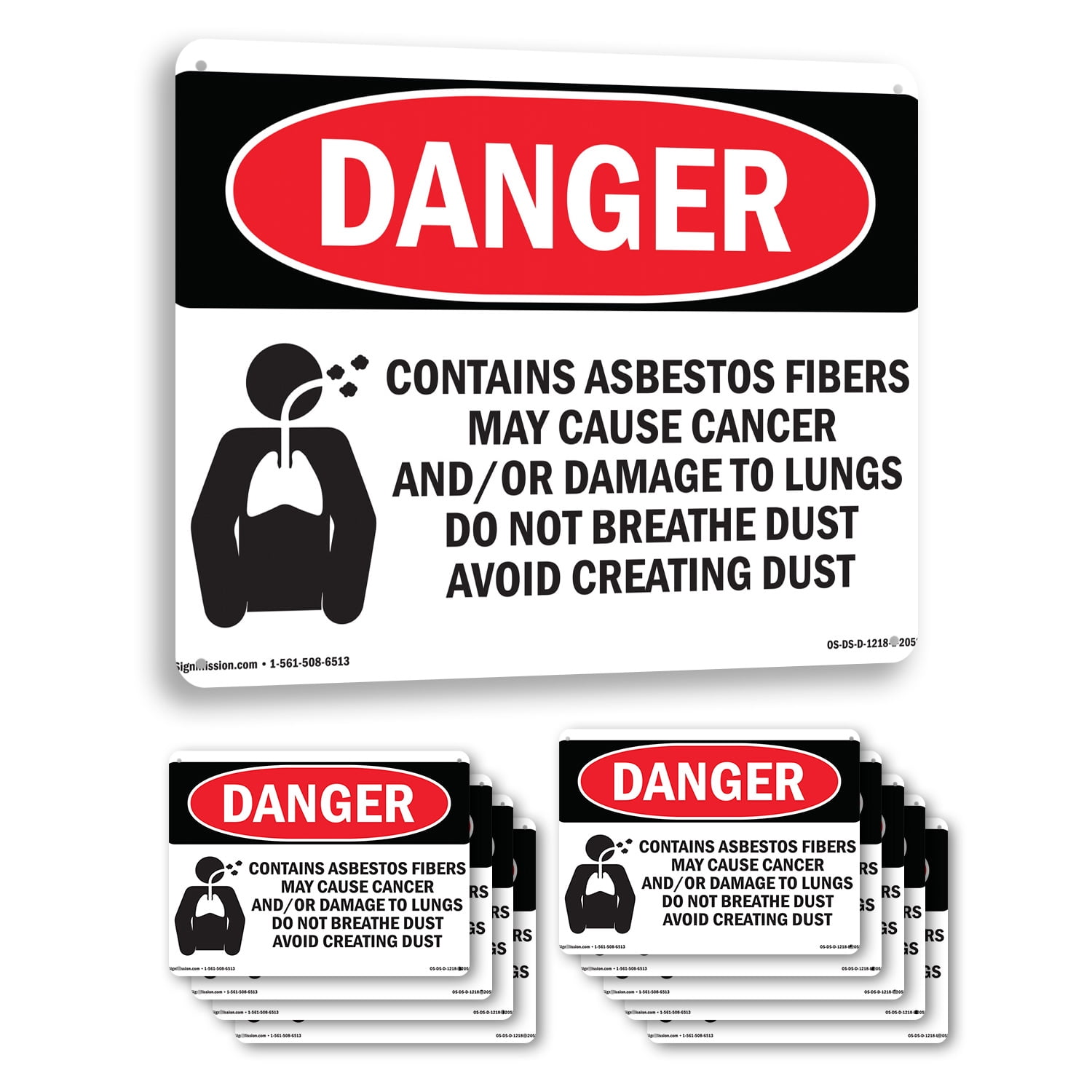 Contains Asbestos Fibers OSHA Danger Rigid Plastic Sign 14 Inch x 10 ...