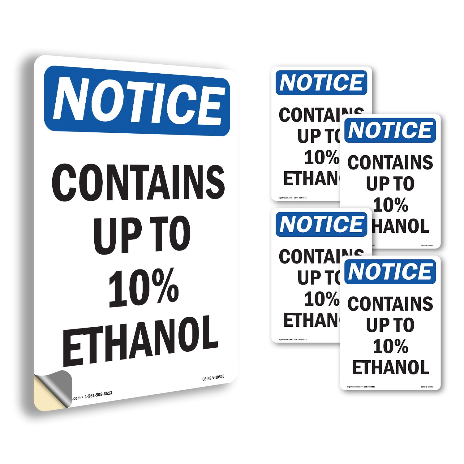 Contains Up To 10% Ethanol OSHA Notice Vinyl Decal Label 10 Inch x 7 ...