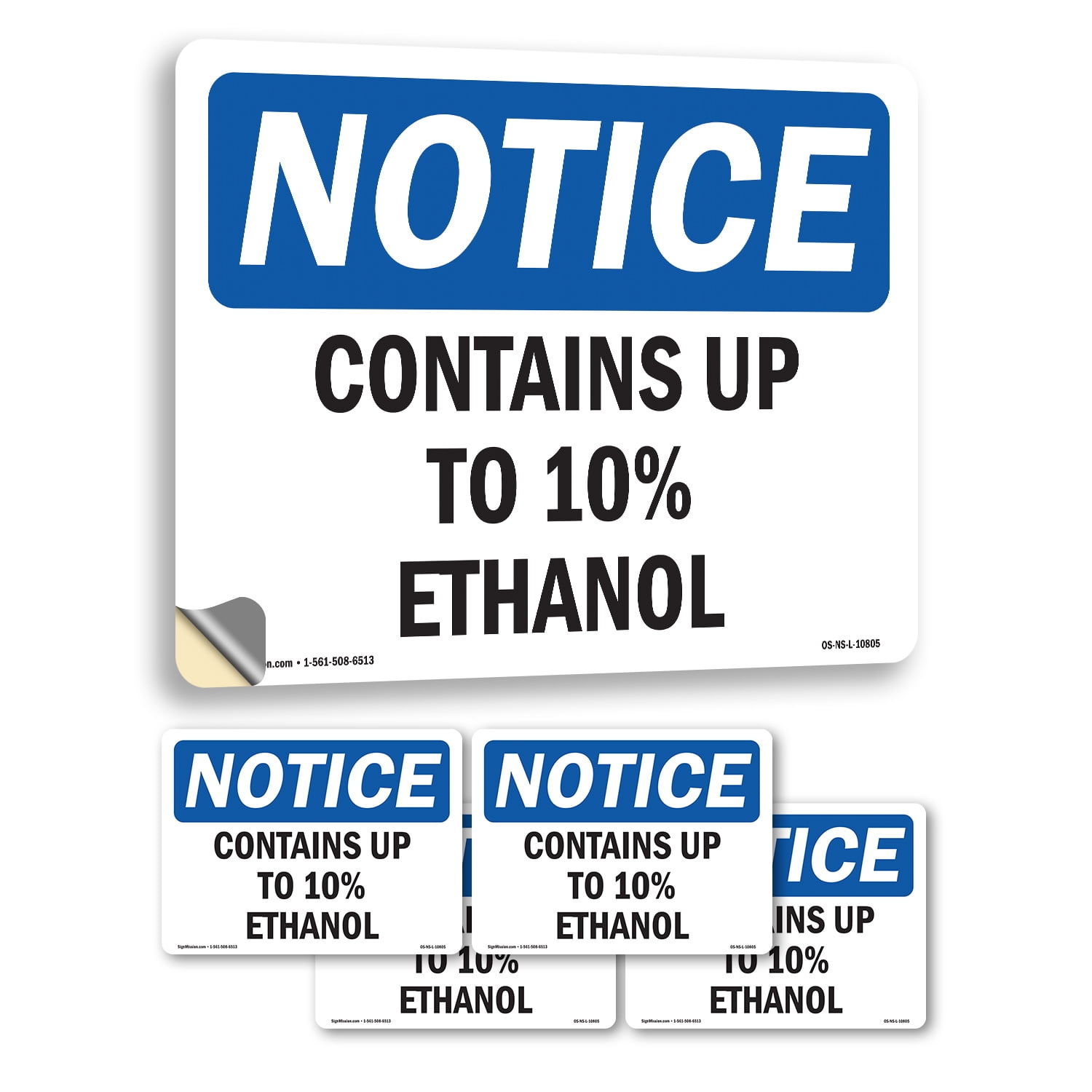 Contains Up To 10% Ethanol OSHA Notice Vinyl Decal Label 10 Inch x 7 ...