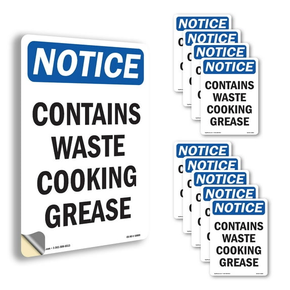 Contains Waste Cooking Grease OSHA Notice Vinyl Decal Label 18 Inch x ...