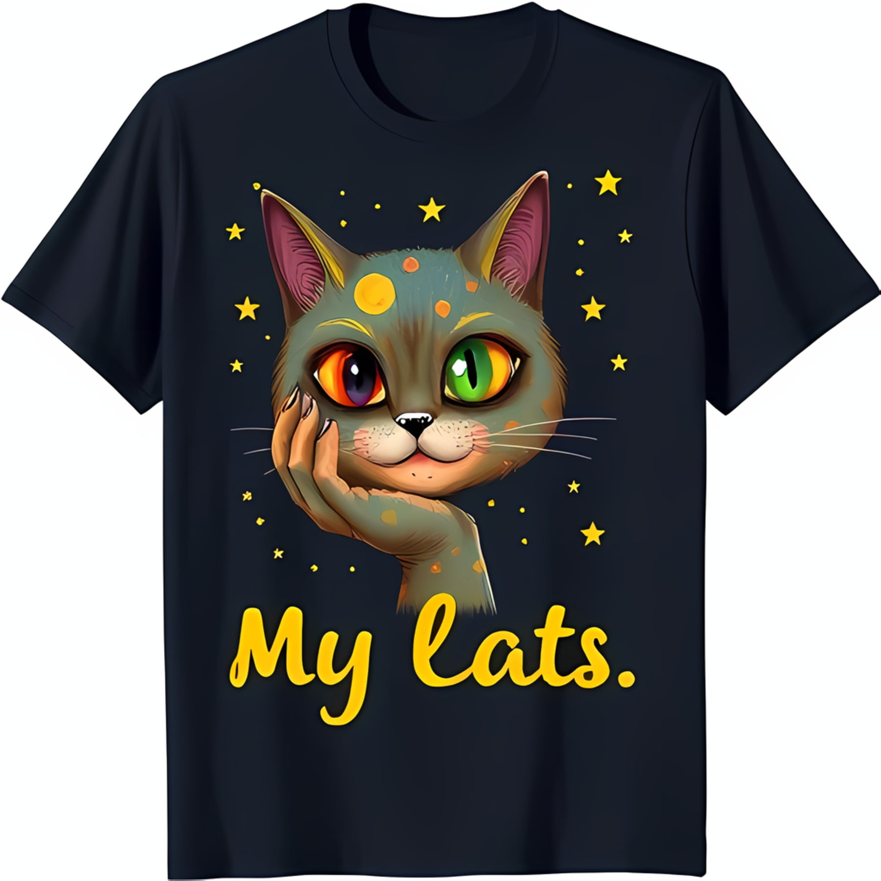 Contemplative Cartoon Cat T-Shirt with Design & 'My Lats' Text ...