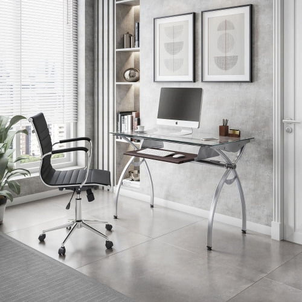 Contempo Clear Glass Top Computer Desk with Pull Out Keyboard Panel ...