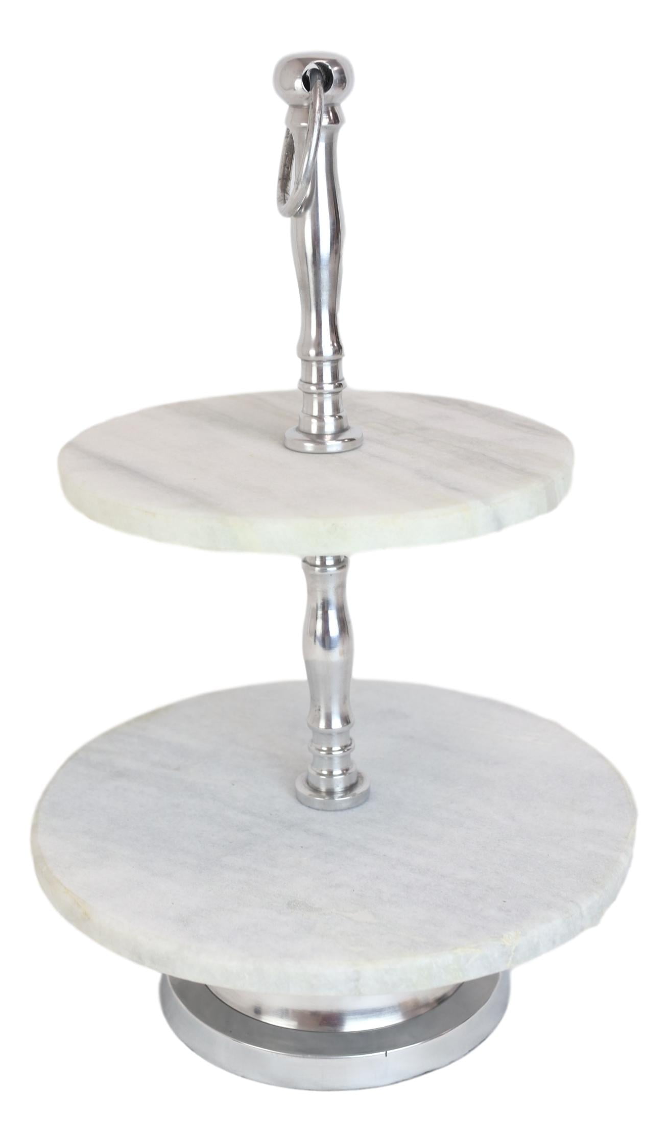 Contemporary 2 Tier Dining Tabletop Marble Aluminum Serving Platter ...