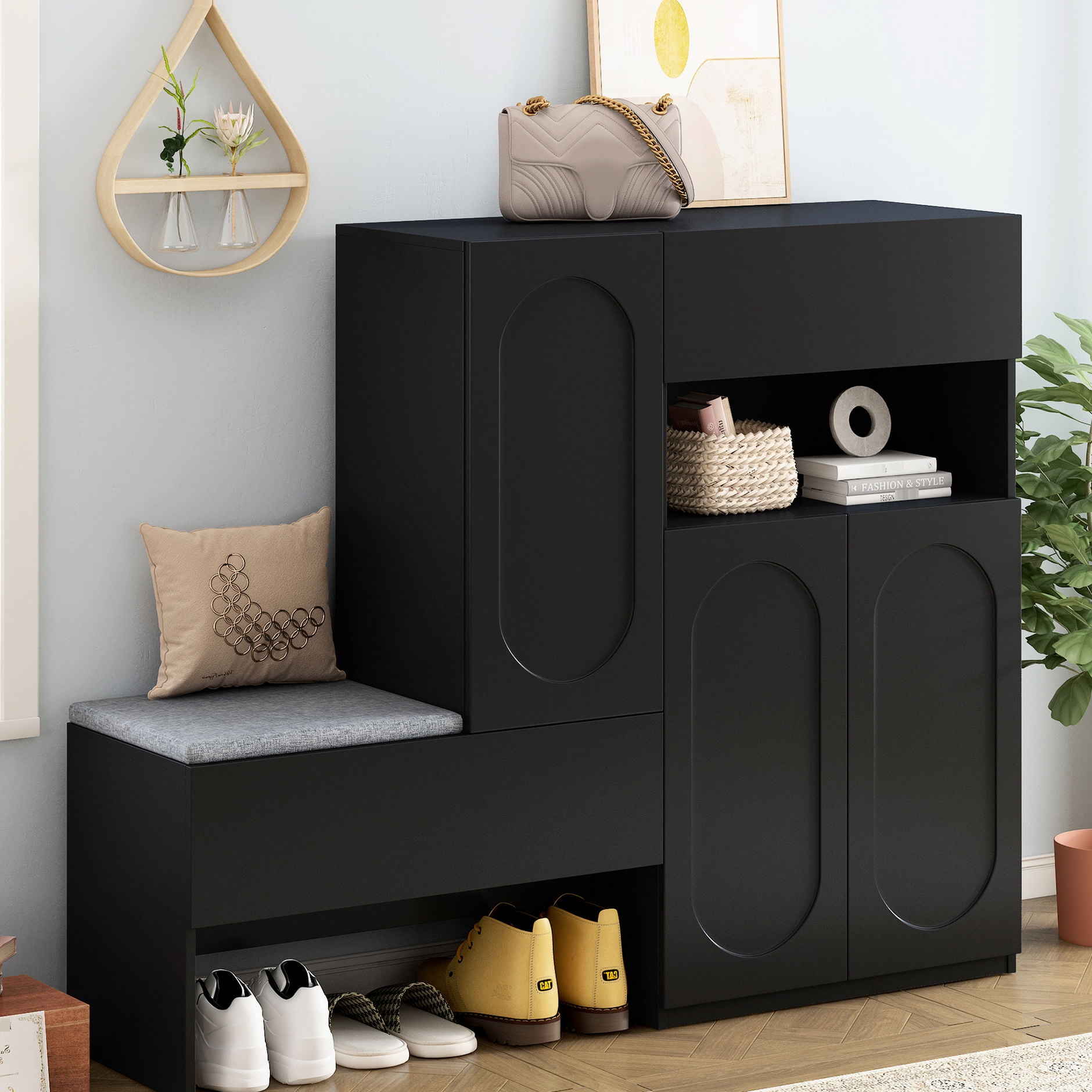 Contemporary 2-in-1 Shoe Organizer | Seamless Integration of Bench and ...