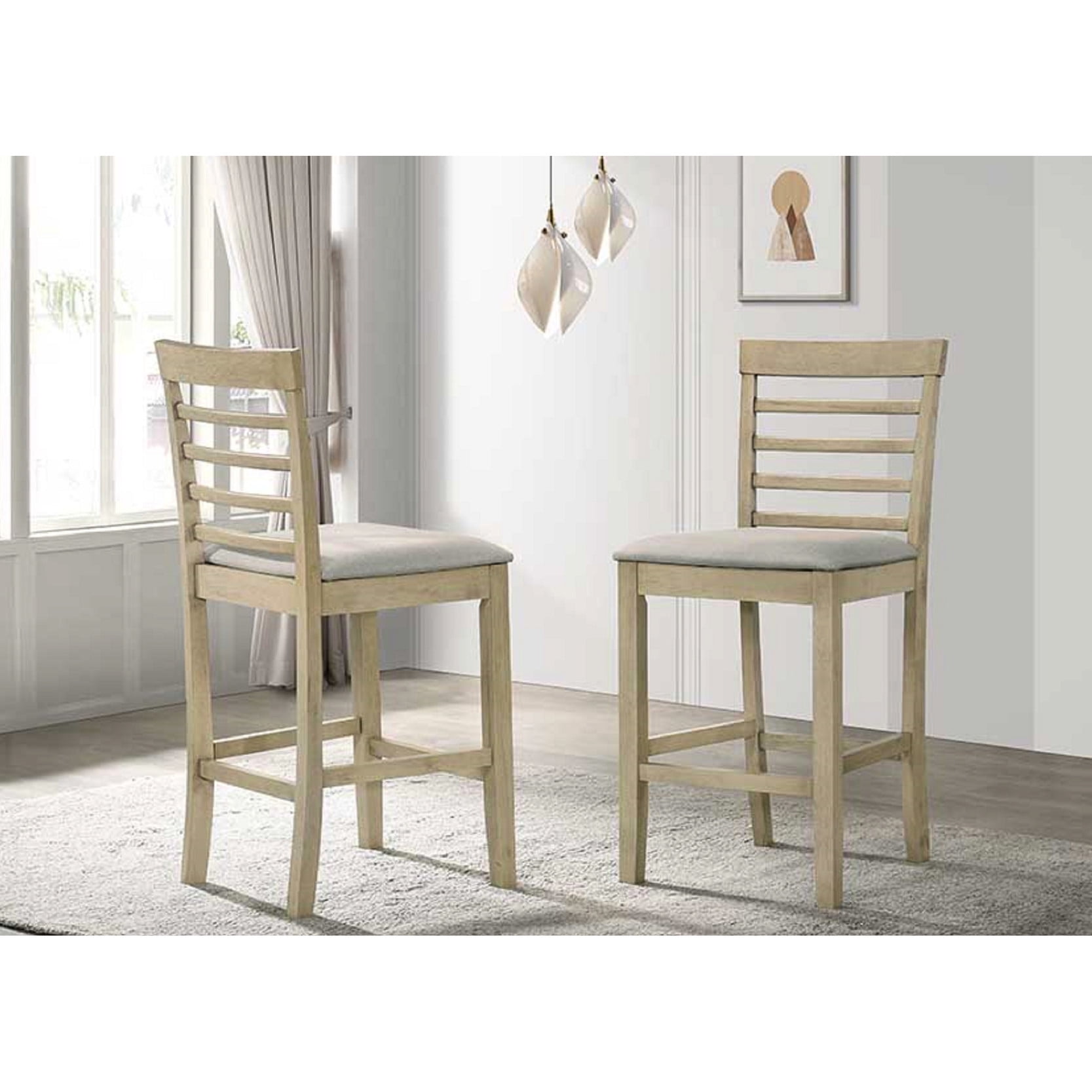 Contemporary 2Pc Cream Counter Height Dining Chairs with Upholstered ...