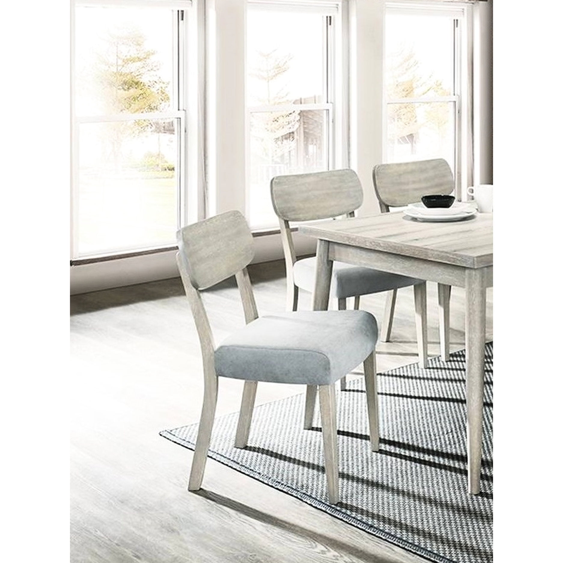 Contemporary 2pc Dining Chairs, Natural Wood, Upholstered Cushion Seats ...