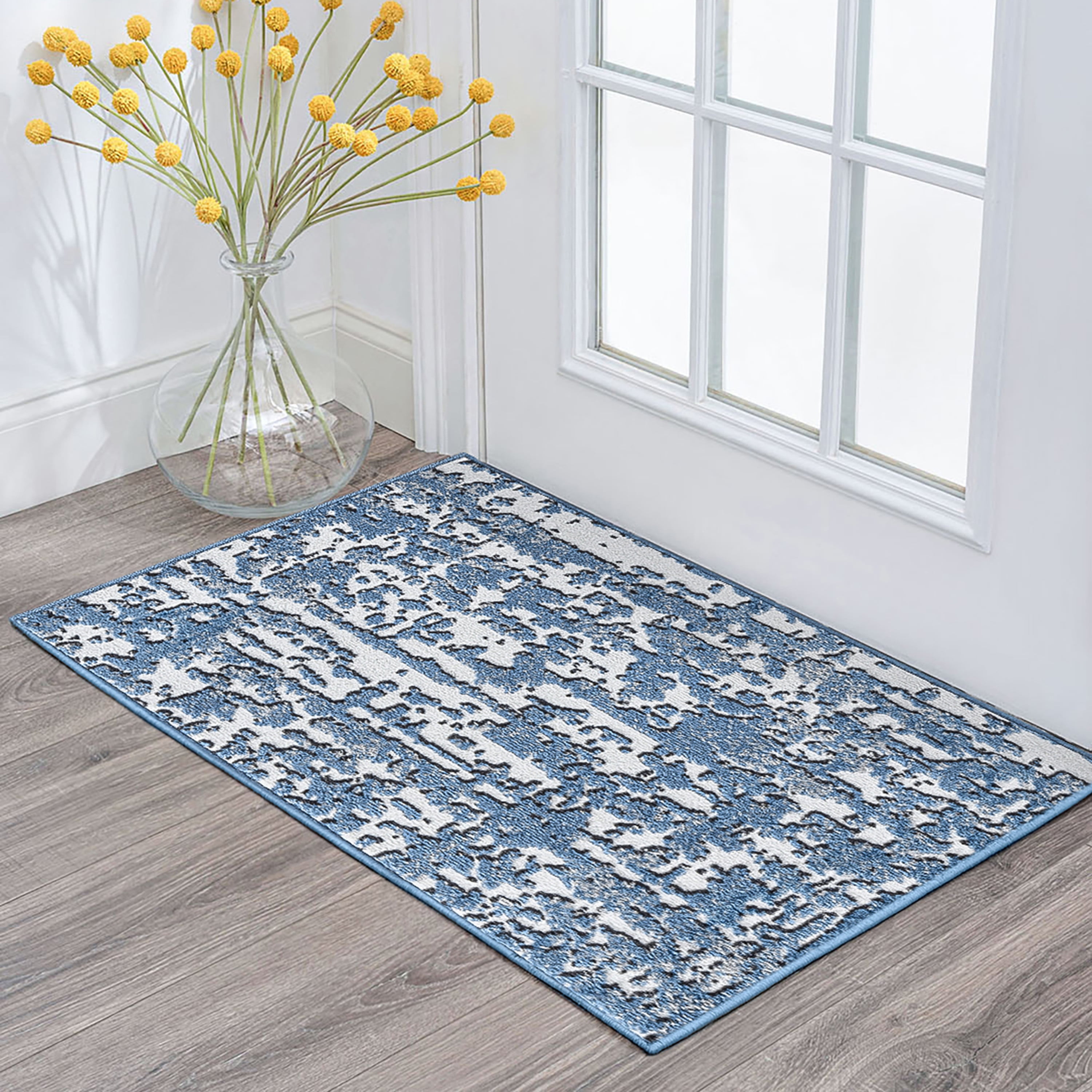 Contemporary 2x3 Area Rug (2' x 3') Abstract Blue, White Indoor Scatter ...