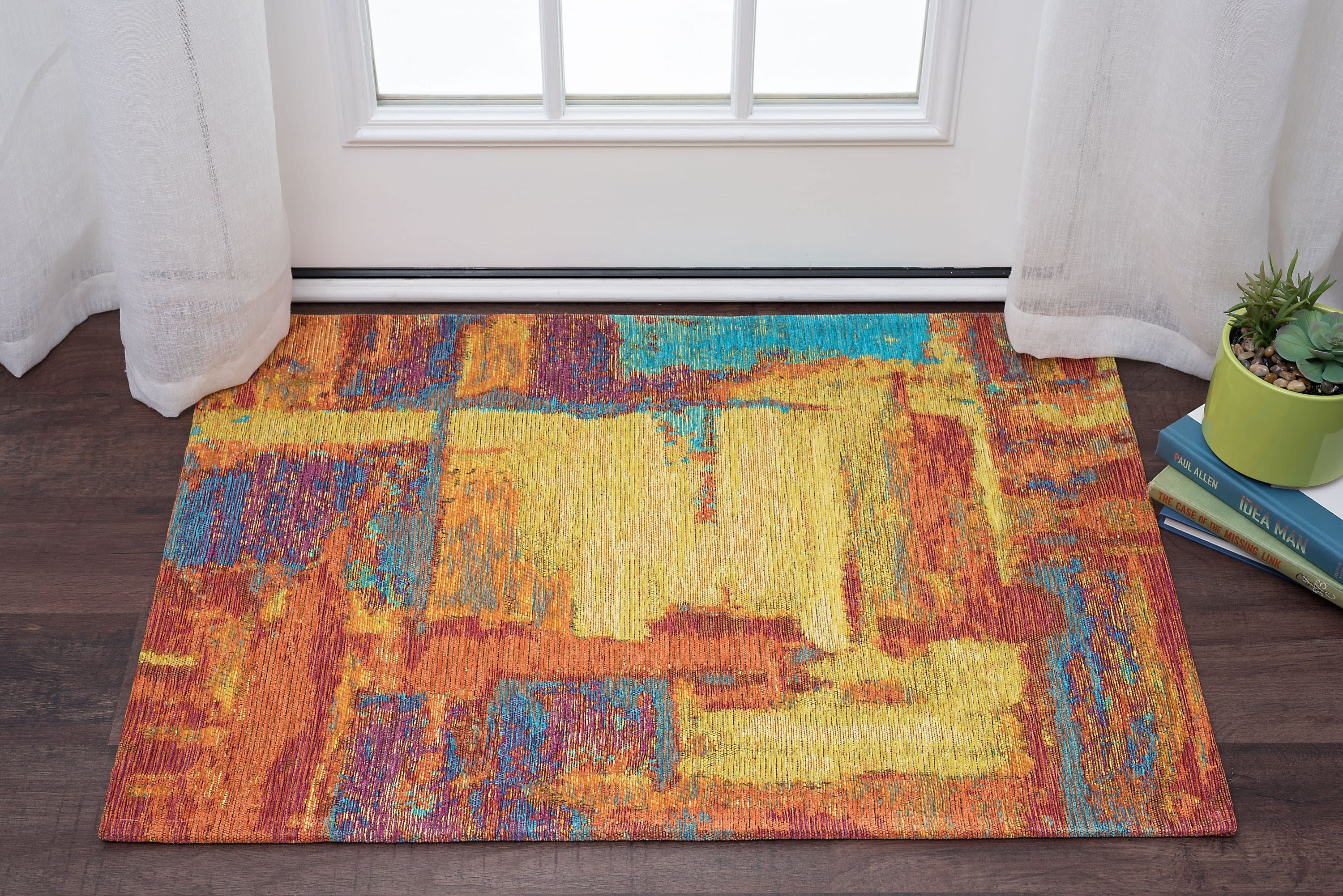 Contemporary 2x3 Area Rug (2' x 3') Abstract Orange, Yellow Indoor ...