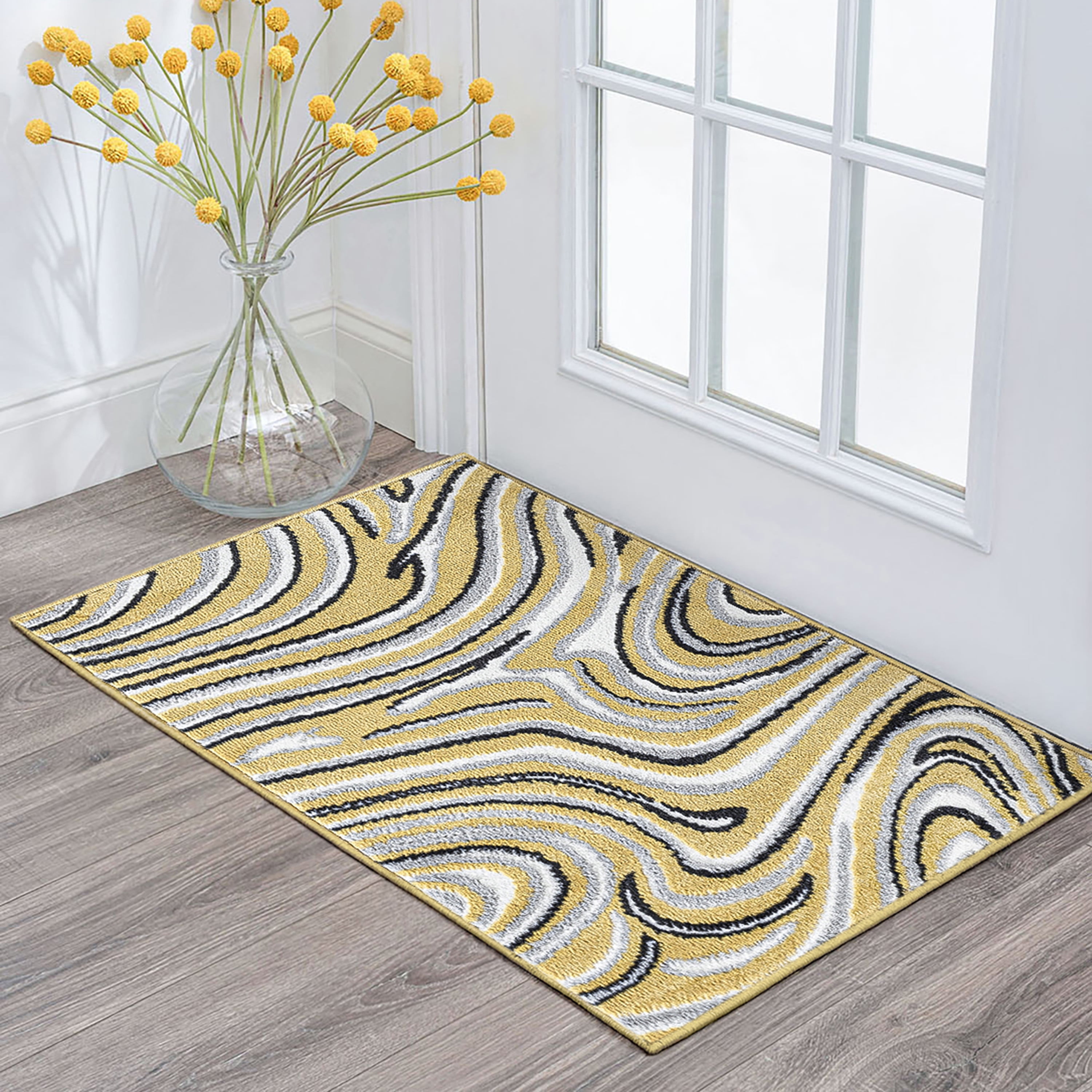 Contemporary 2x3 Area Rug (2' x 3') Abstract Yellow, Charcoal Indoor ...