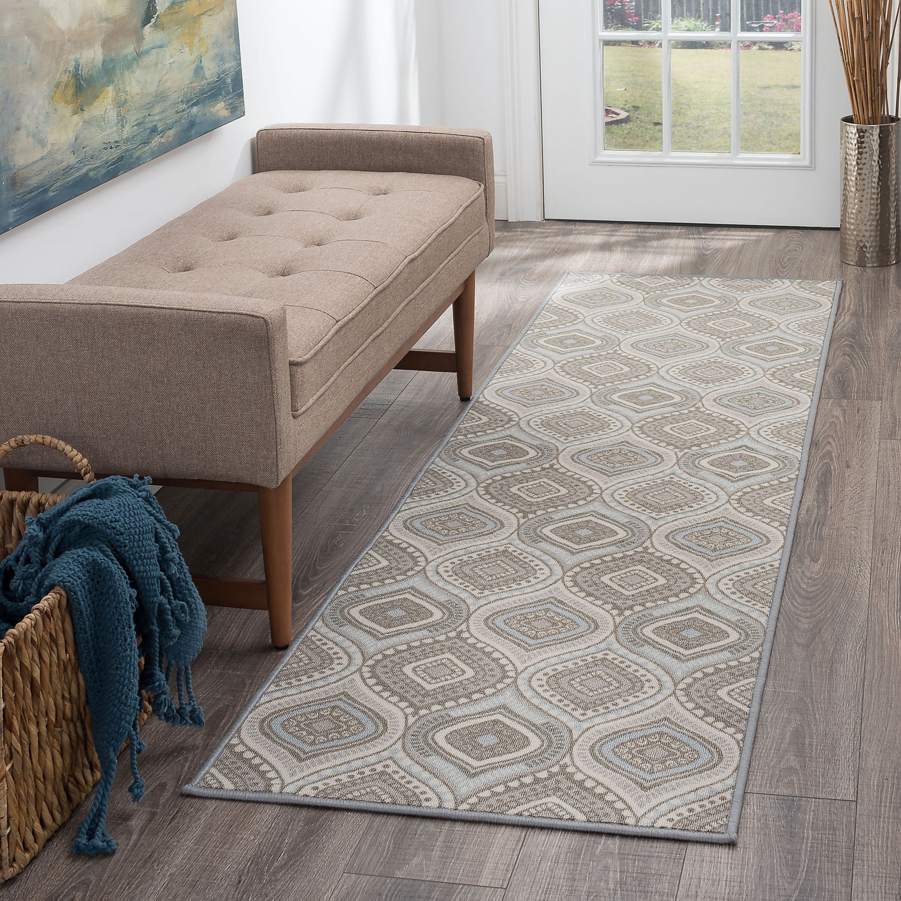 Contemporary 2x8 Area Rug (2'3'' x 7'6'') Geometric Taupe, Gray Indoor ...