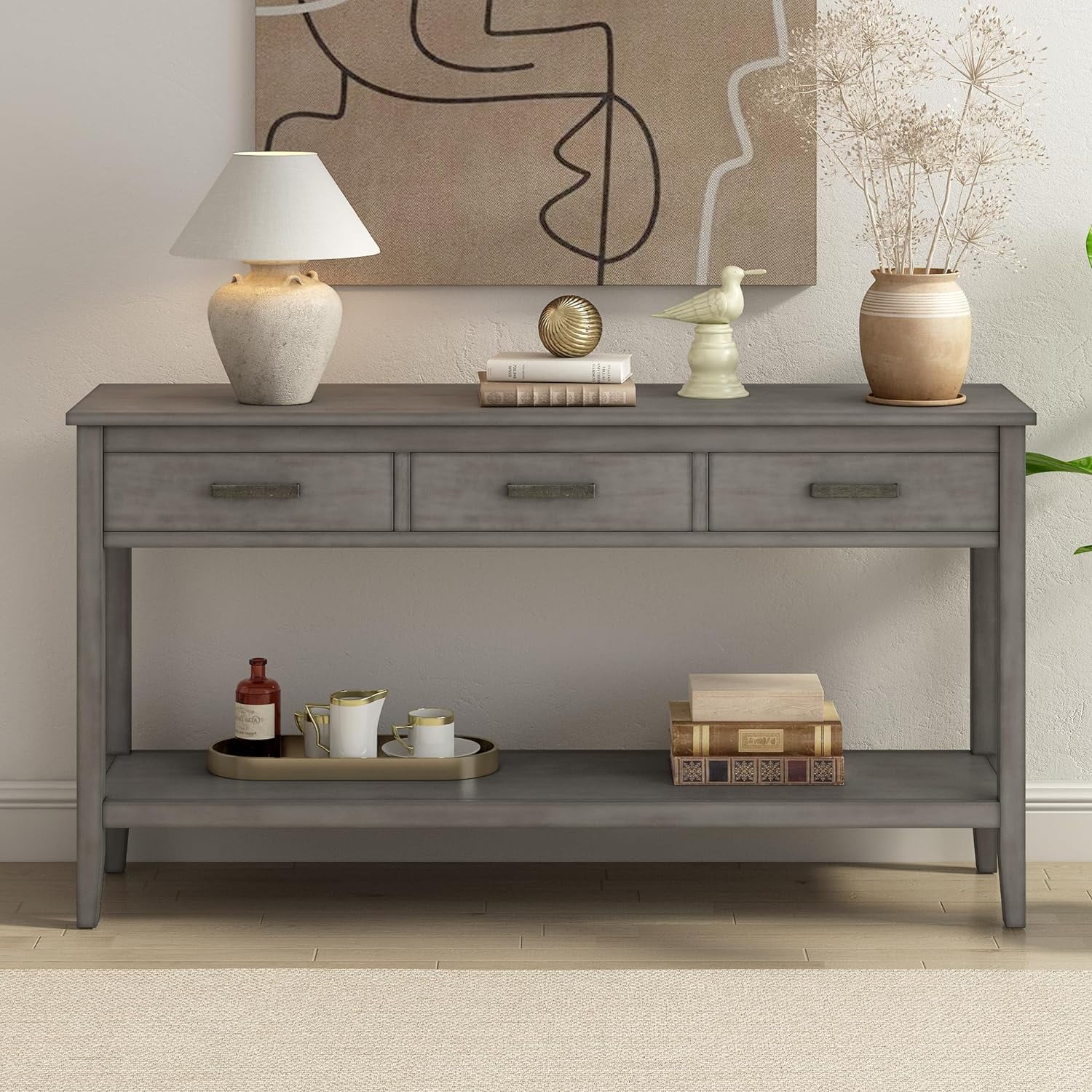 Contemporary 3-Drawer Console Table with 1 Shelf, Entrance Table for ...
