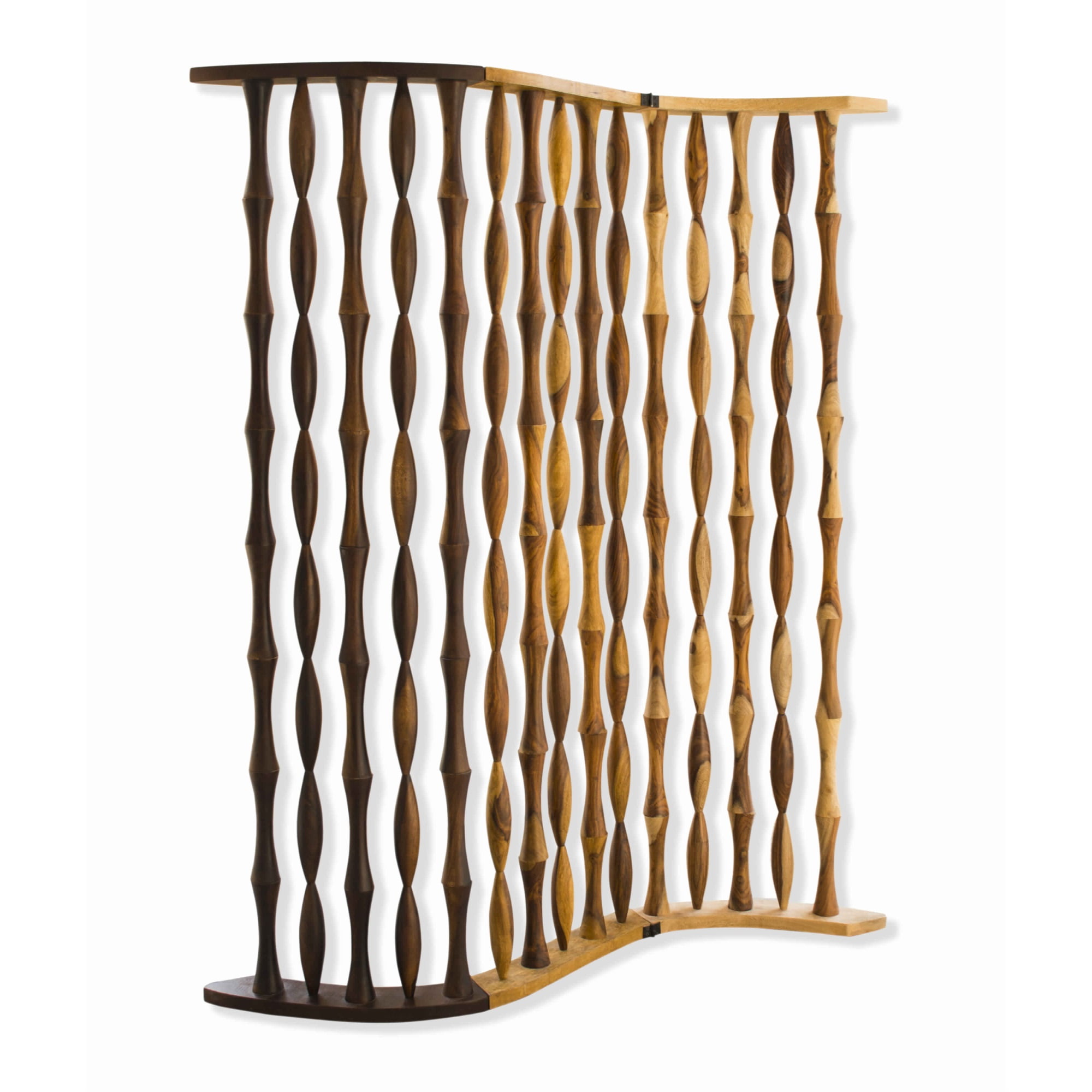 Contemporary 3 Panel Wooden Screen with Arched Pillar Design, Brown ...